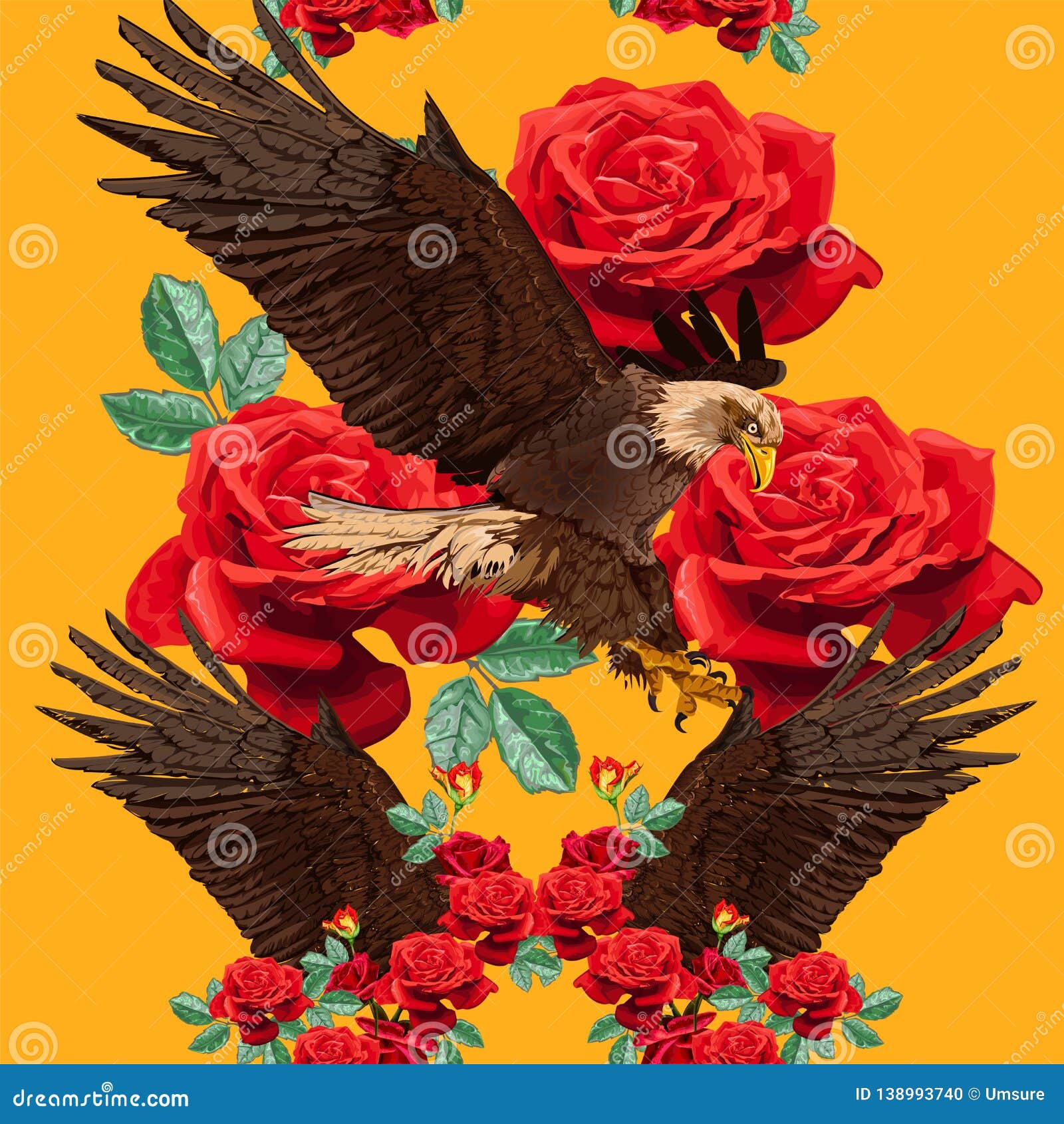 Eagle with Roses Seamless Pattern Stock Vector - Illustration of shirt ...