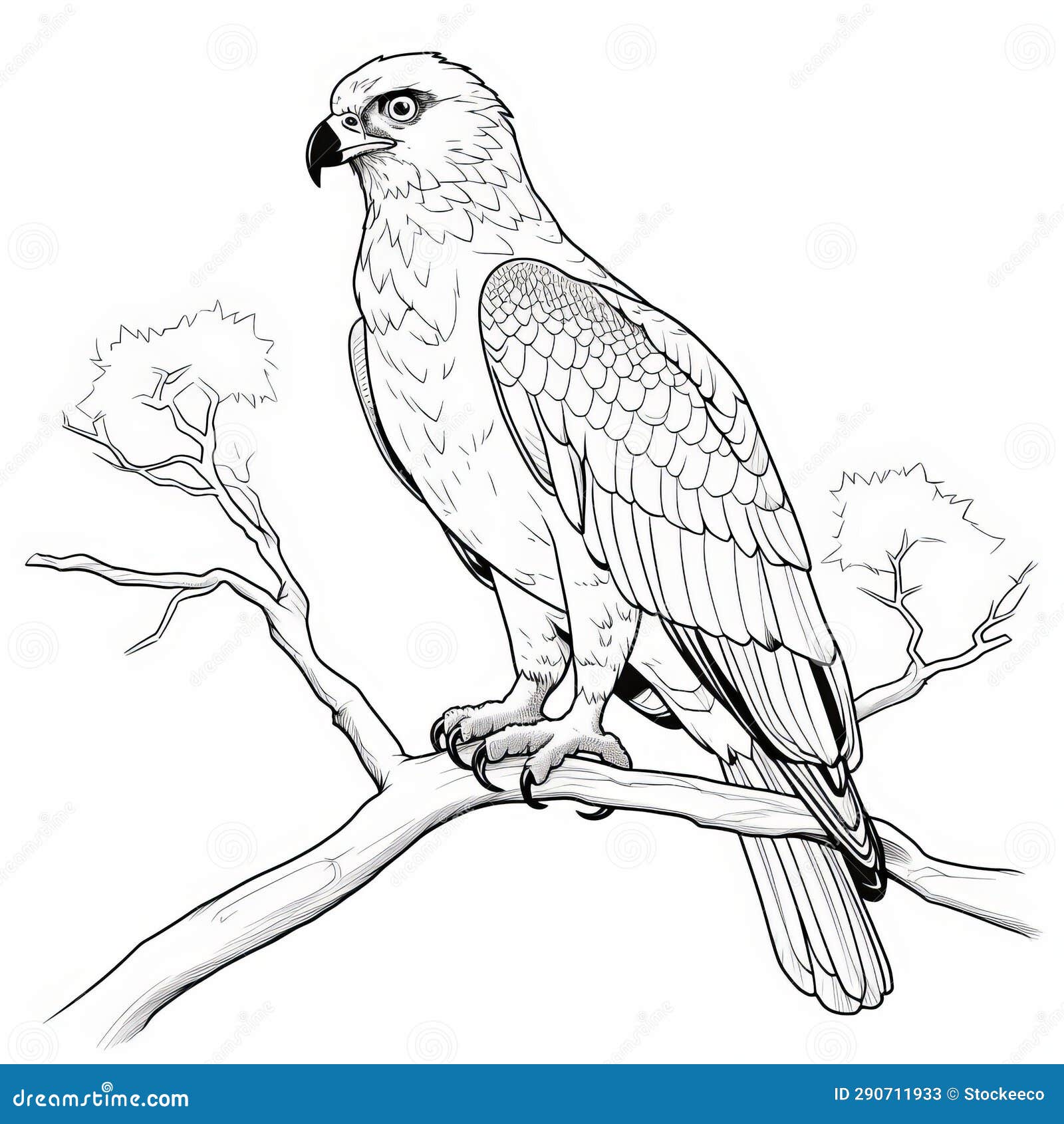 Eagle Sitting on Branch Coloring Pages - Realistic Rendering Stock ...
