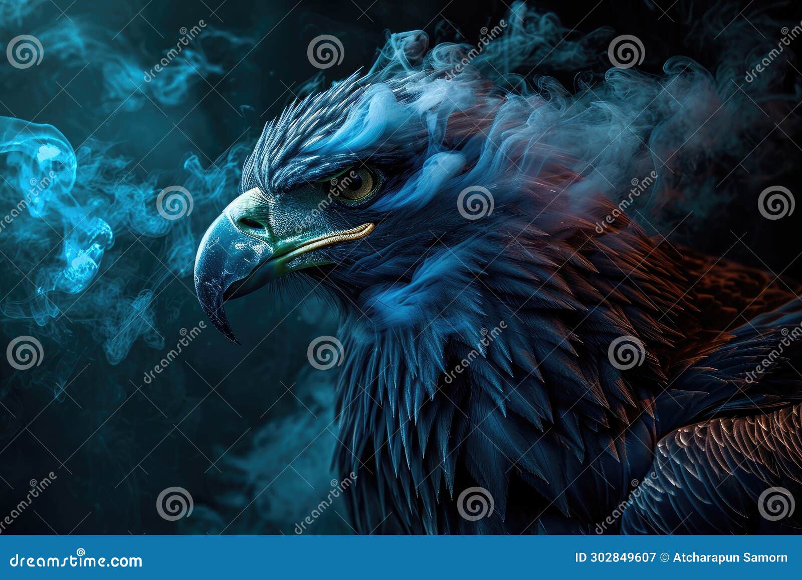 Eagle on Smoke Background, Eagle Fantasy Art Background Stock Image ...