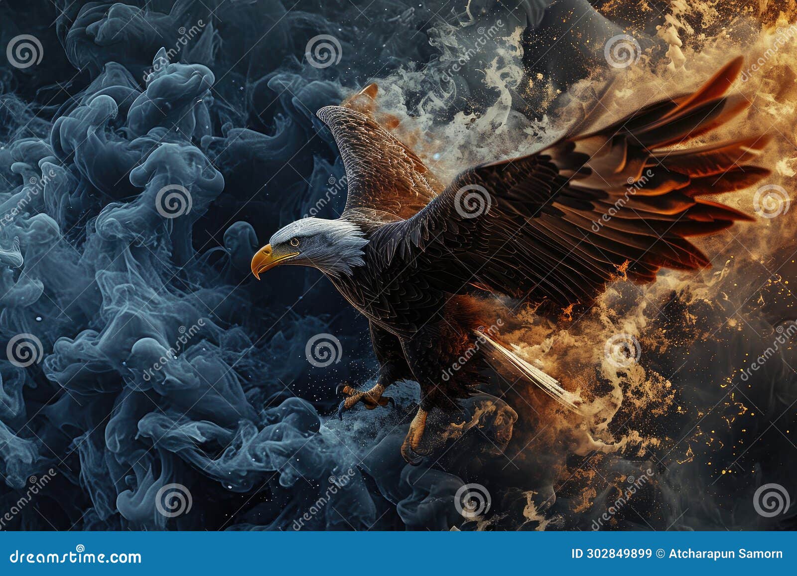 Eagle on Smoke Background, Eagle Fantasy Art Background Stock Image ...