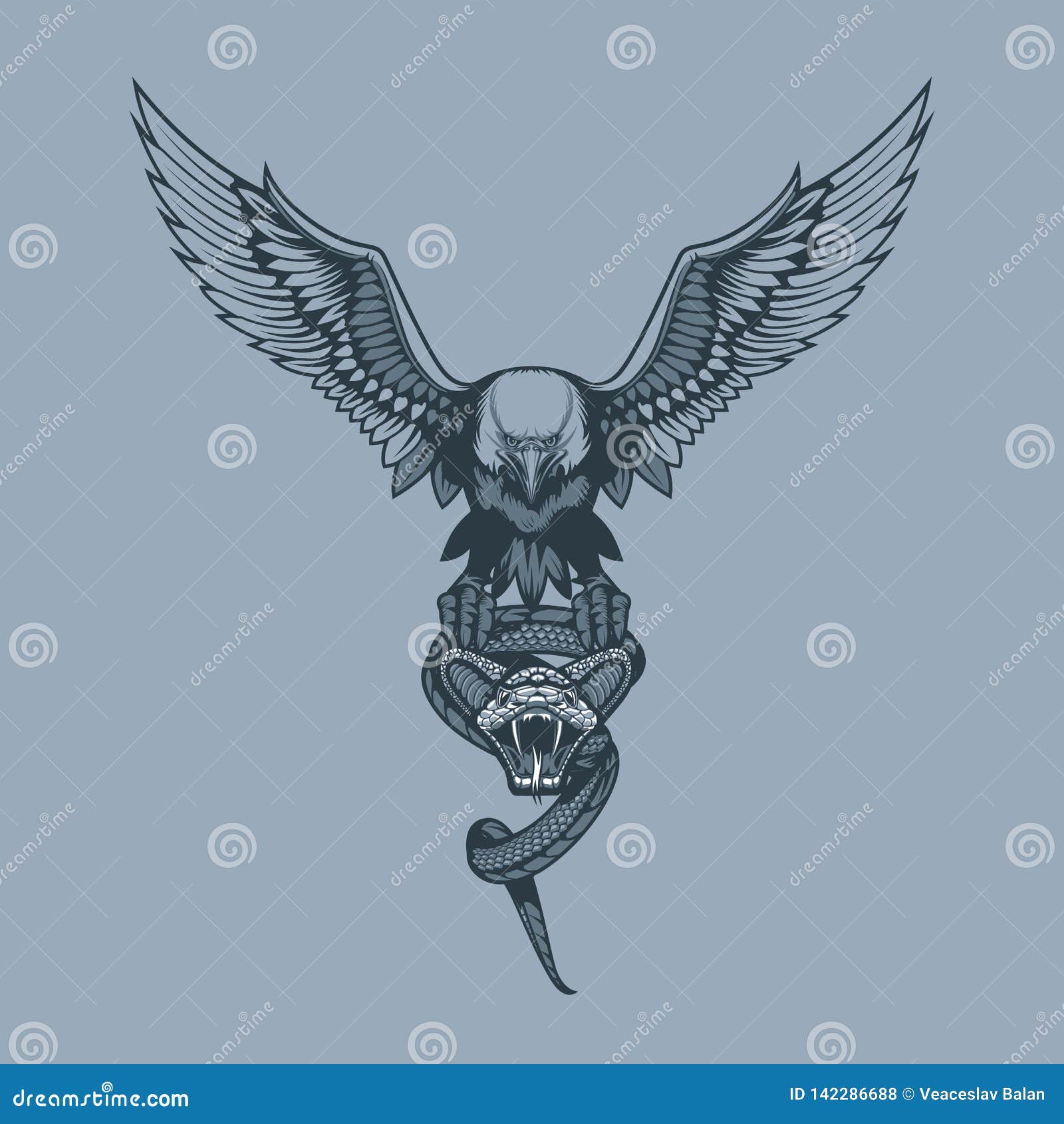 Eagle with Snake in Claws Tattoo Style Stock Vector - Illustration of ...