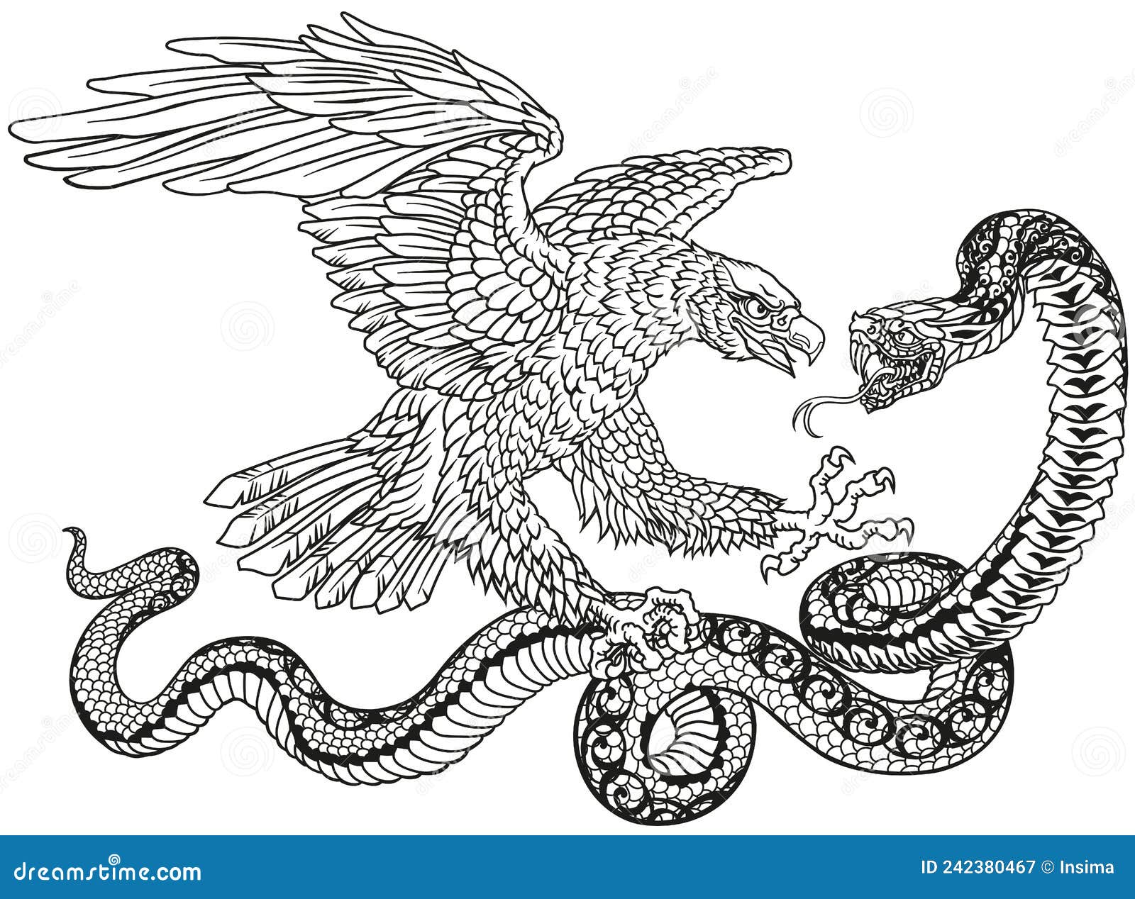 Eagle and Snake Fighting. Black and White Vector Illustration Stock ...