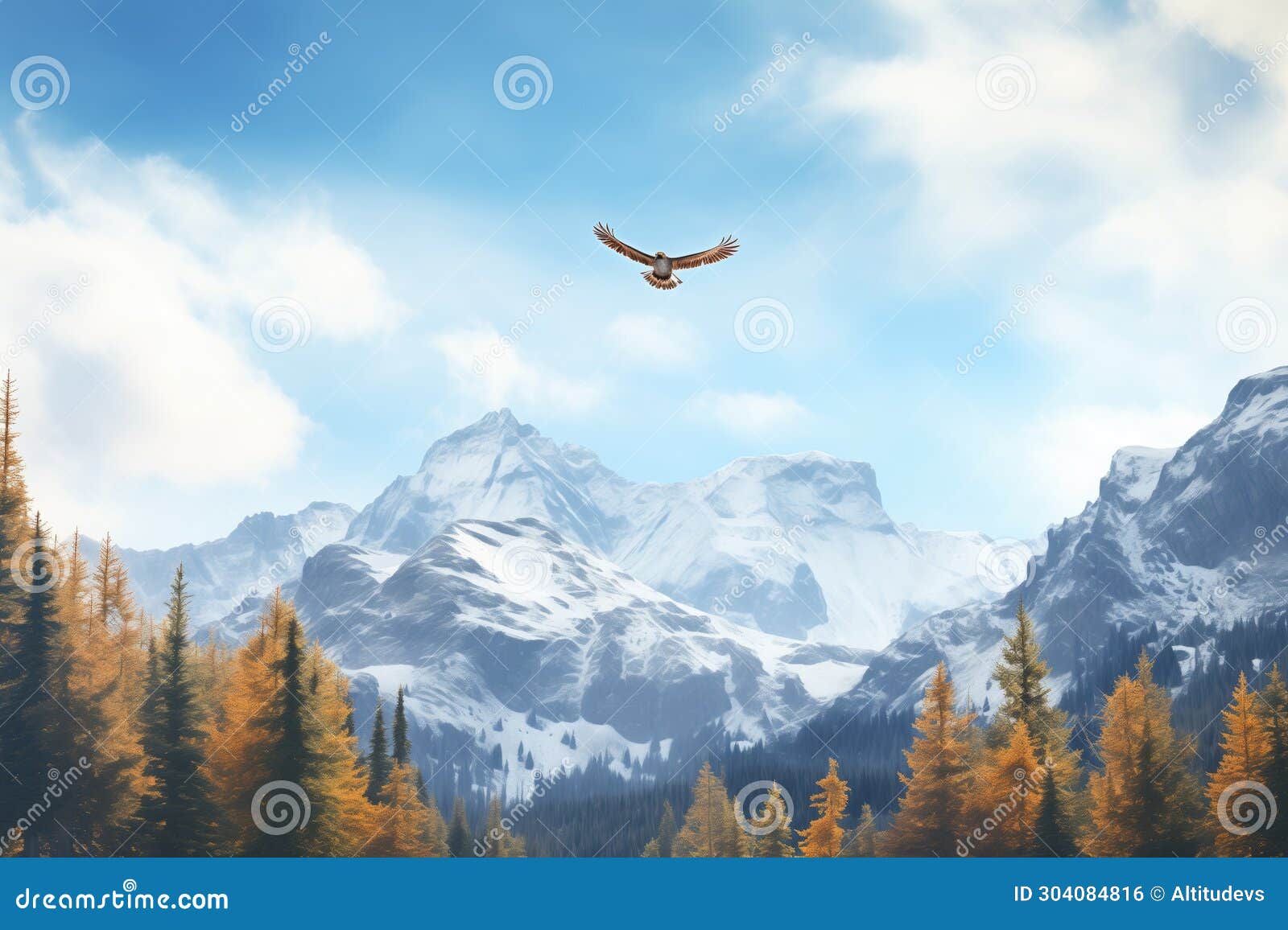 Eagle Soaring Above Alpine Trees and Peaks Stock Photo - Image of wildlife, trees: 304084816