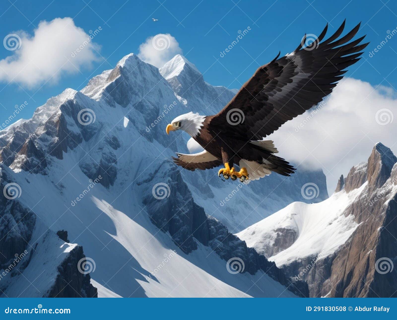 The Eagle Soaring High Above Snow-capped Mountain Peaks. Stock ...