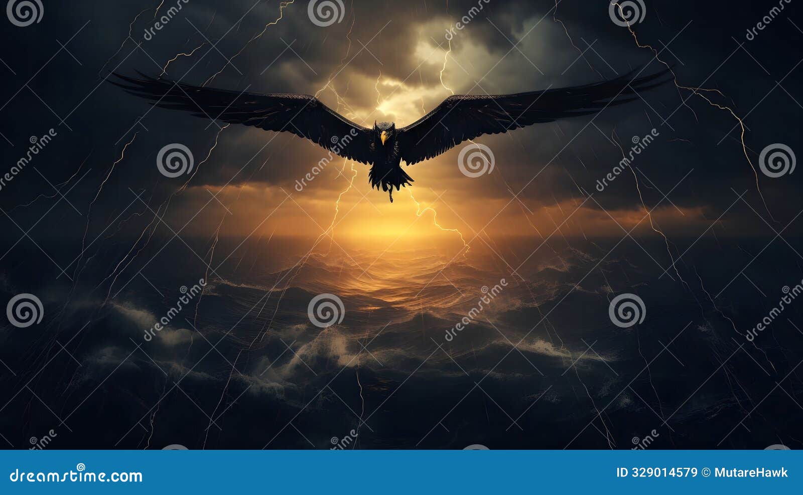 Eagle Soaring through Stormy Sky Stock Illustration - Illustration of black, eagle: 329014579