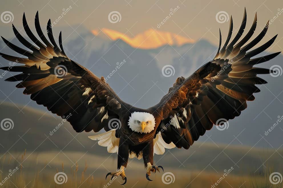 Eagle Swooping Down Towards the Grasslands with Claws Outstretched ...