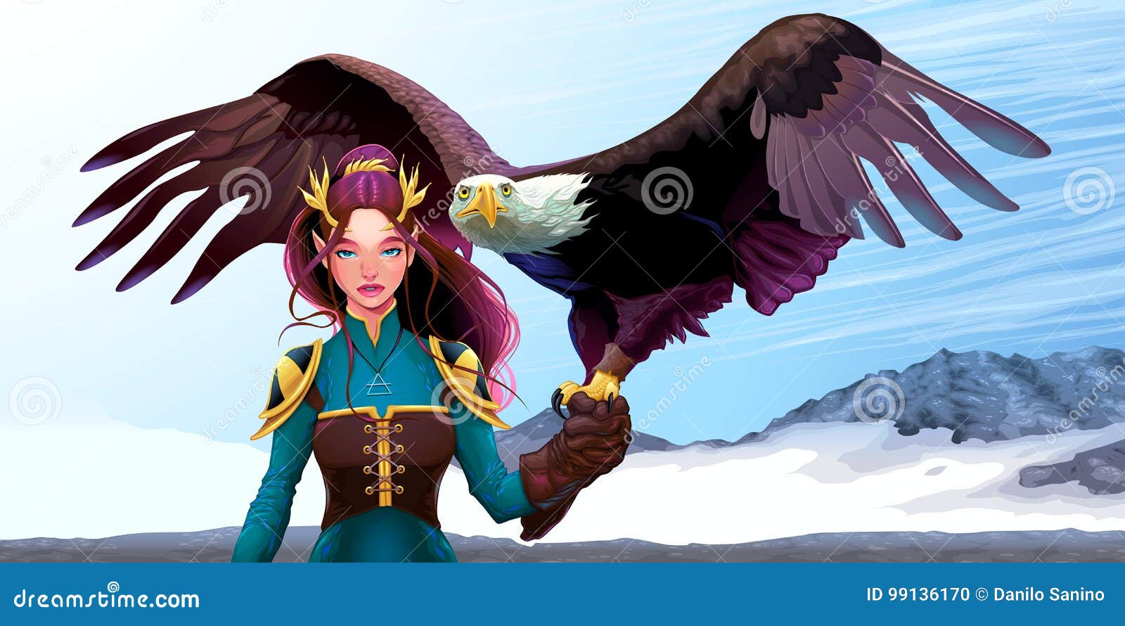 Eagle Trainer Elf on the Mountains Stock Vector - Illustration of ...
