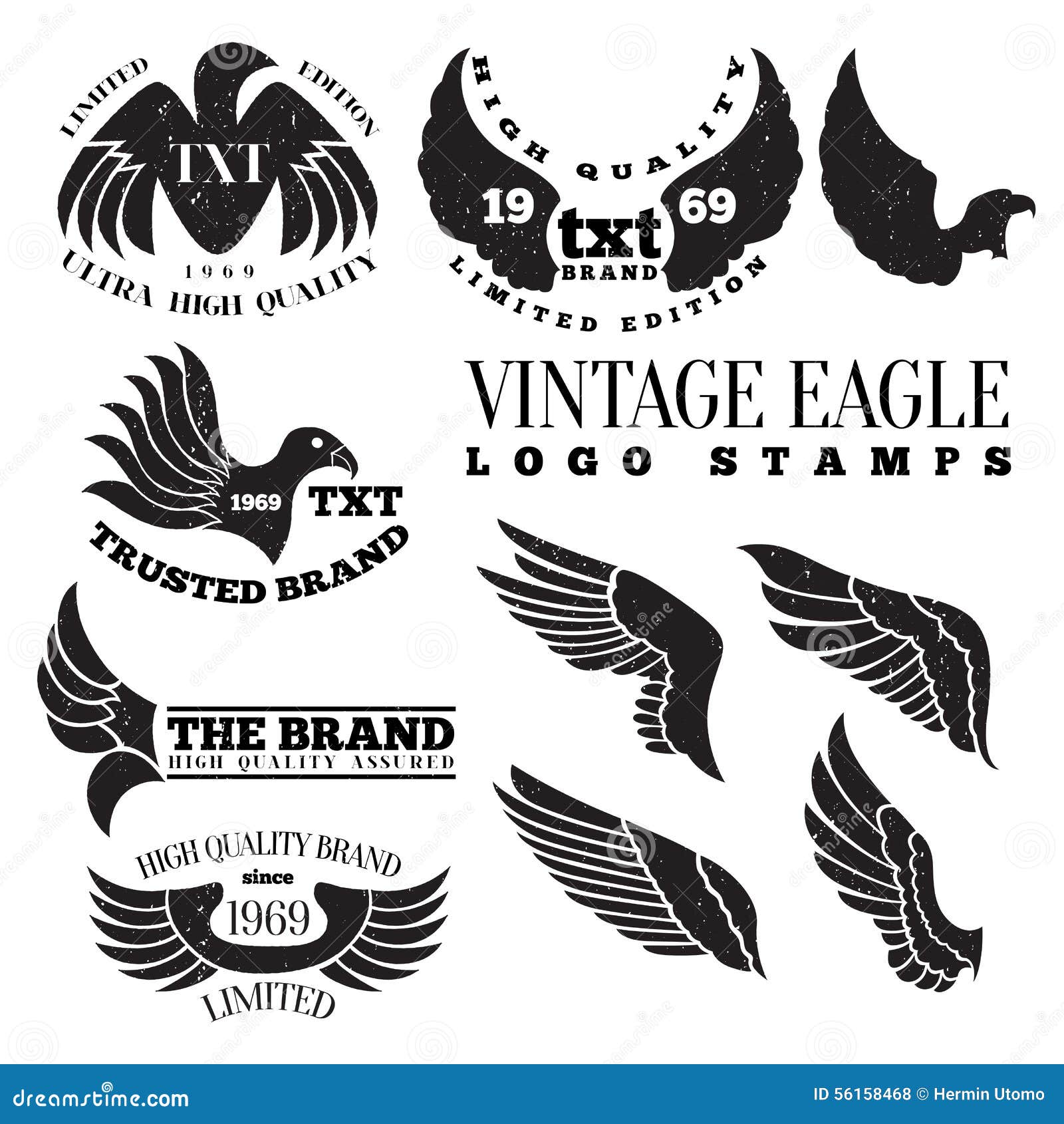 Eagle Vintage Logo Stamps stock vector. Illustration of monochrome ...