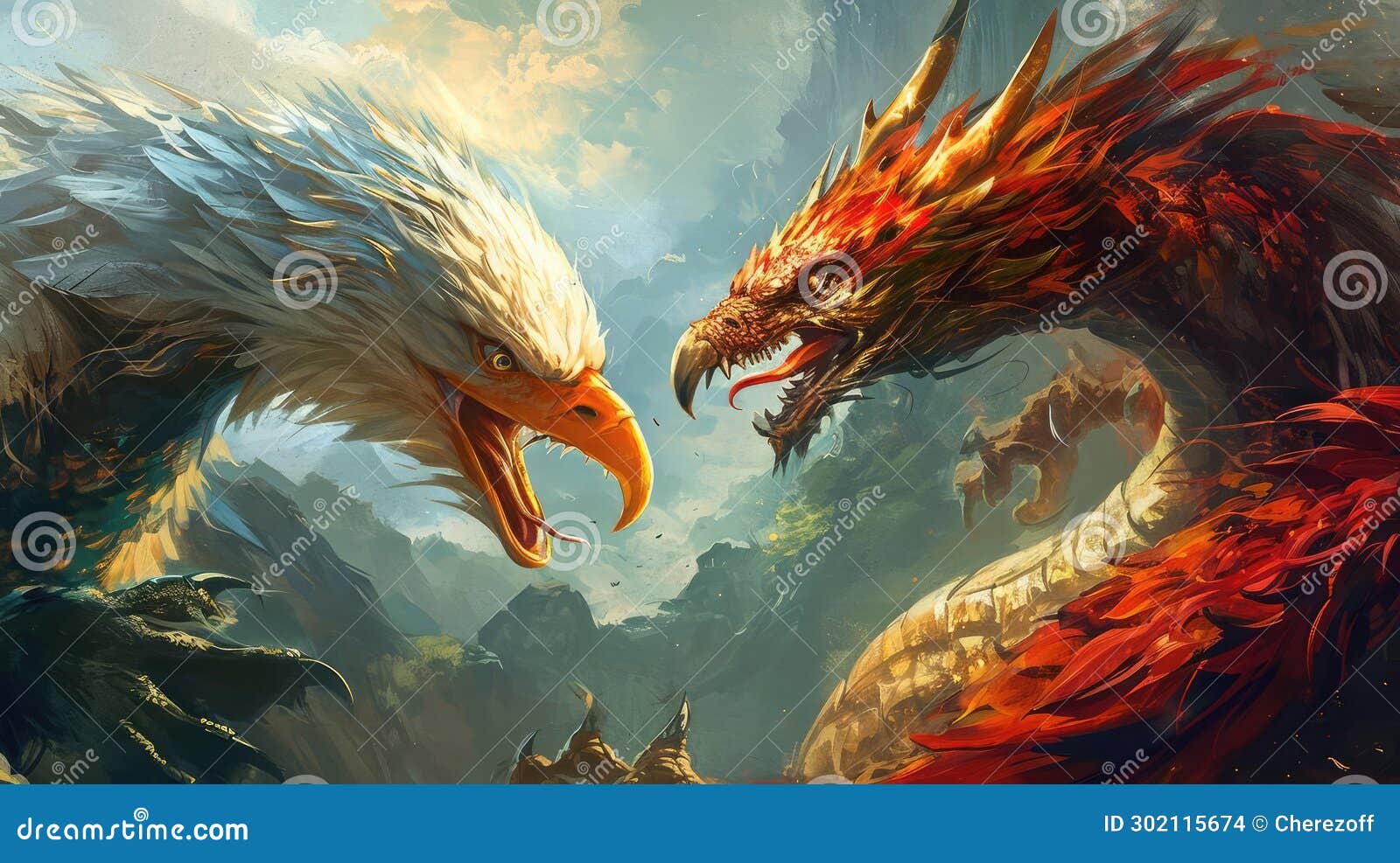 The eagle VS the dragon stock photo. Image of eagle - 302115674