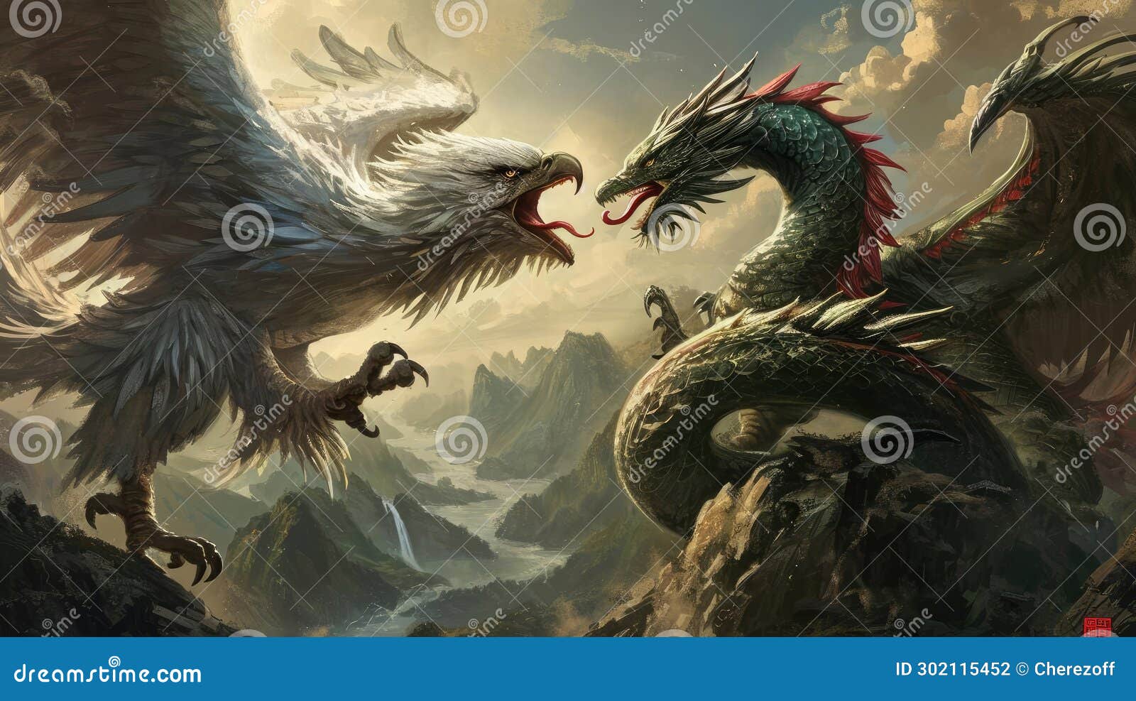 The eagle VS the dragon stock photo. Image of army, economy - 302115452