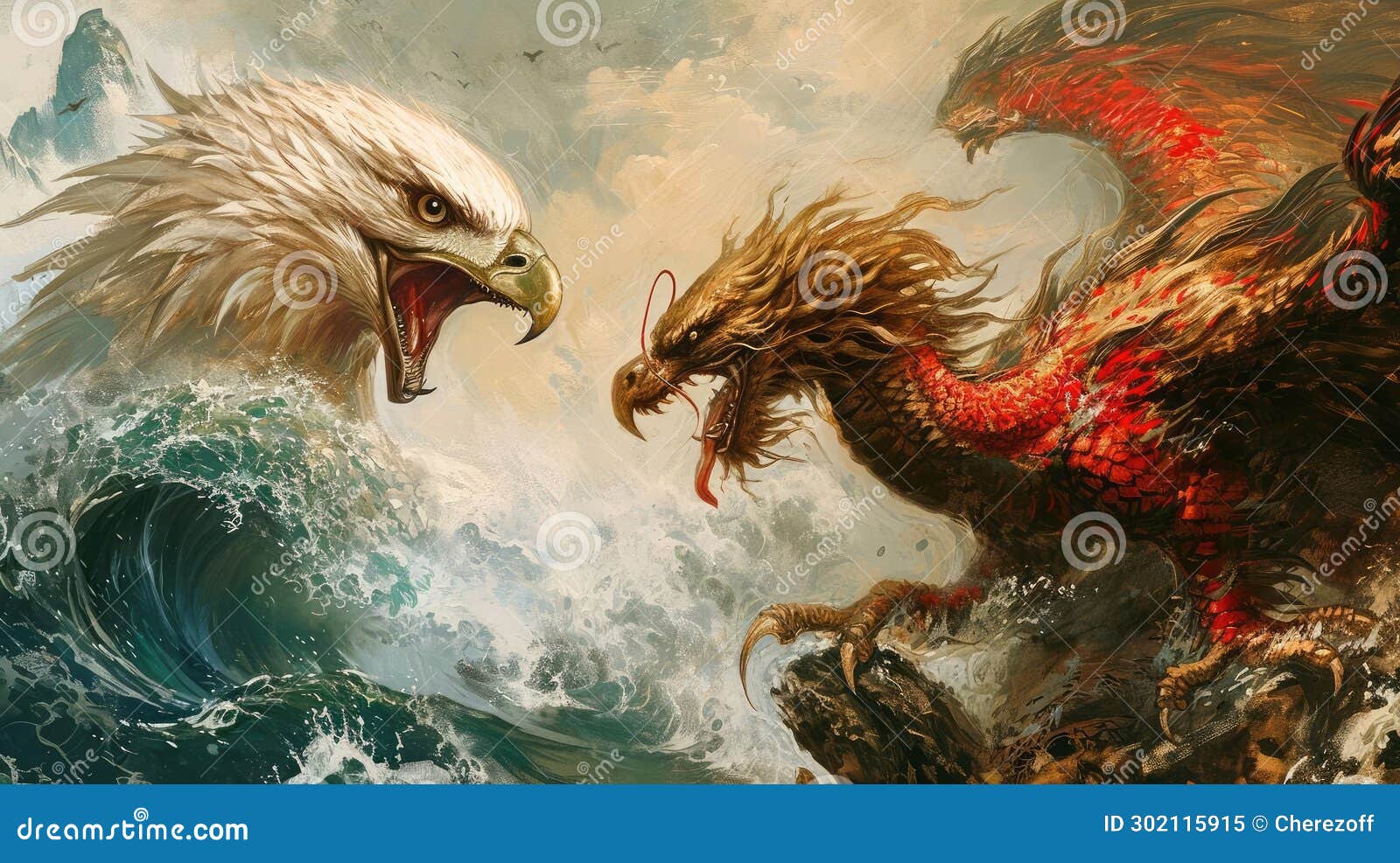 The eagle VS the dragon stock image. Image of chinese - 302115915