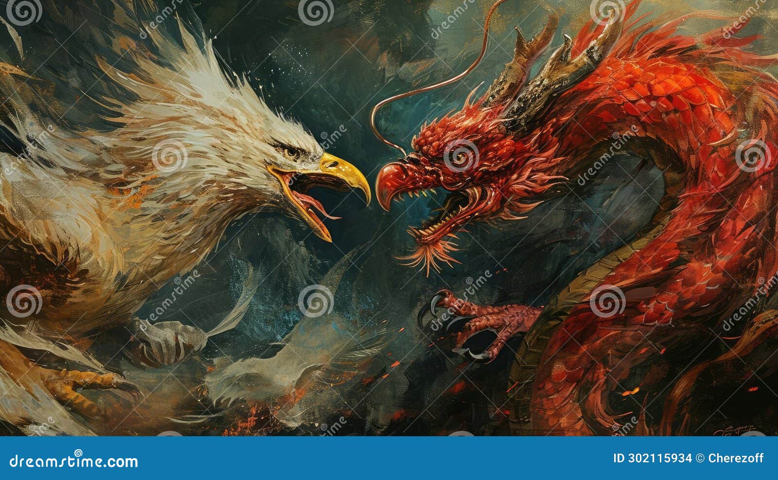 The eagle VS the dragon stock photo. Image of business - 302115934