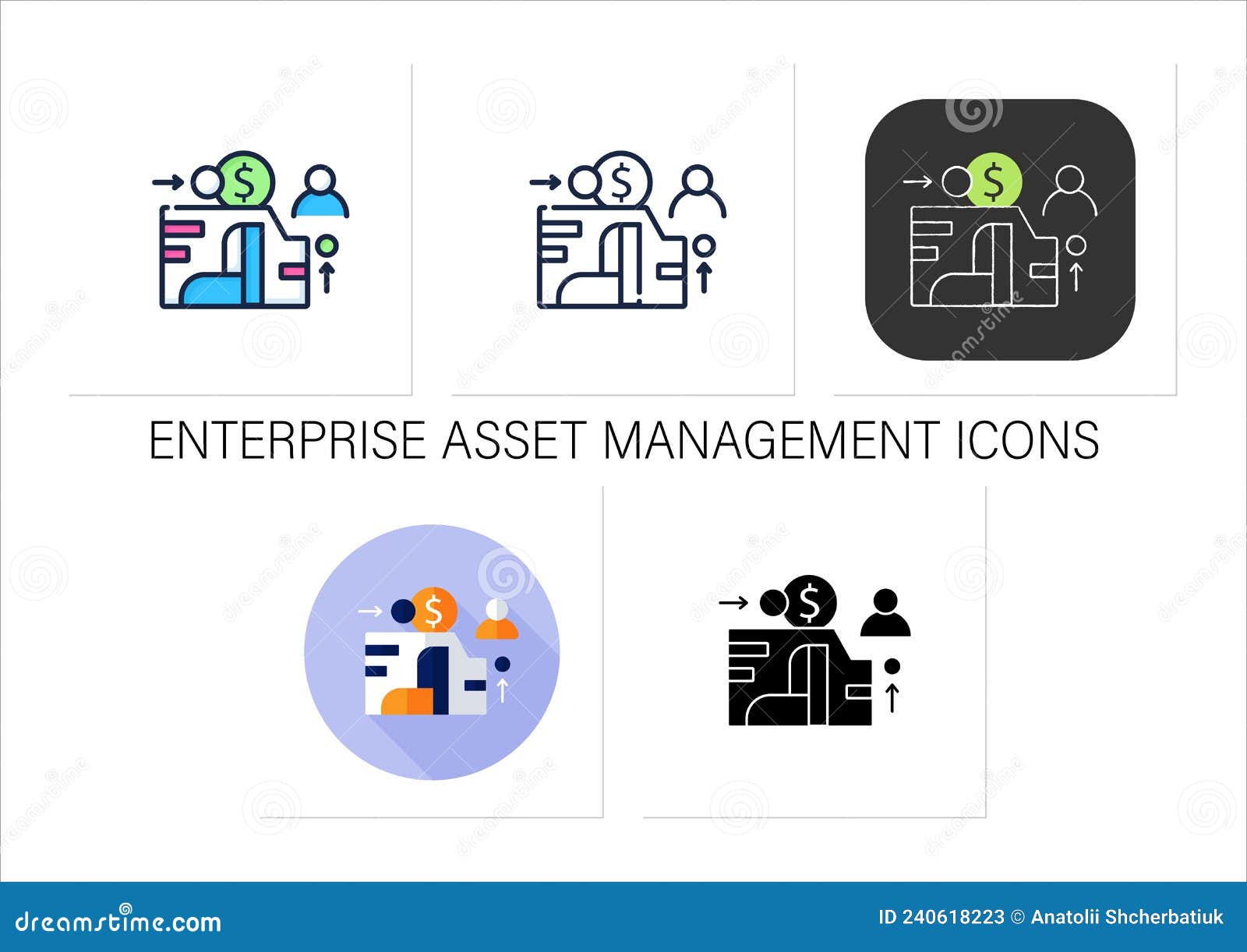 EAM icons set stock vector. Illustration of wealth, activities - 240618223