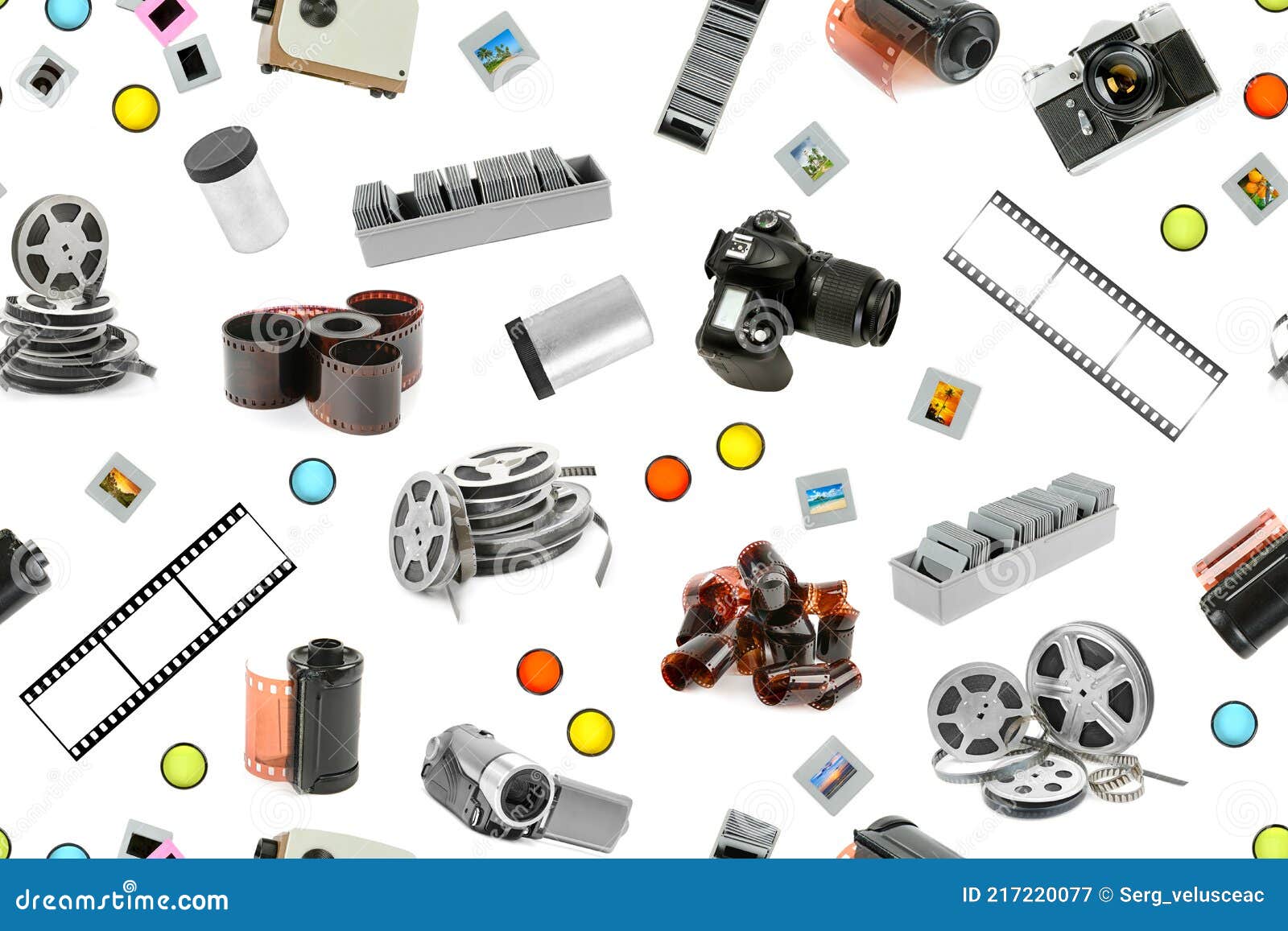 Eamless Pattern of Retro SLR Camera and Slide Projector with ...