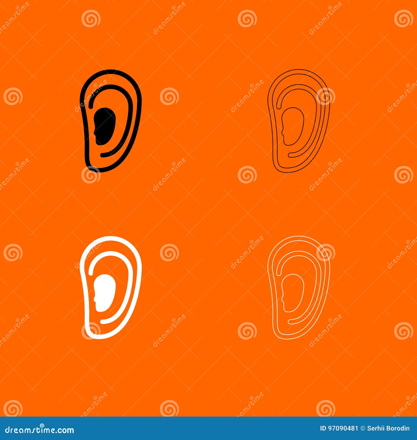 Ear Black and White Set Icon . Stock Vector - Illustration of noise ...