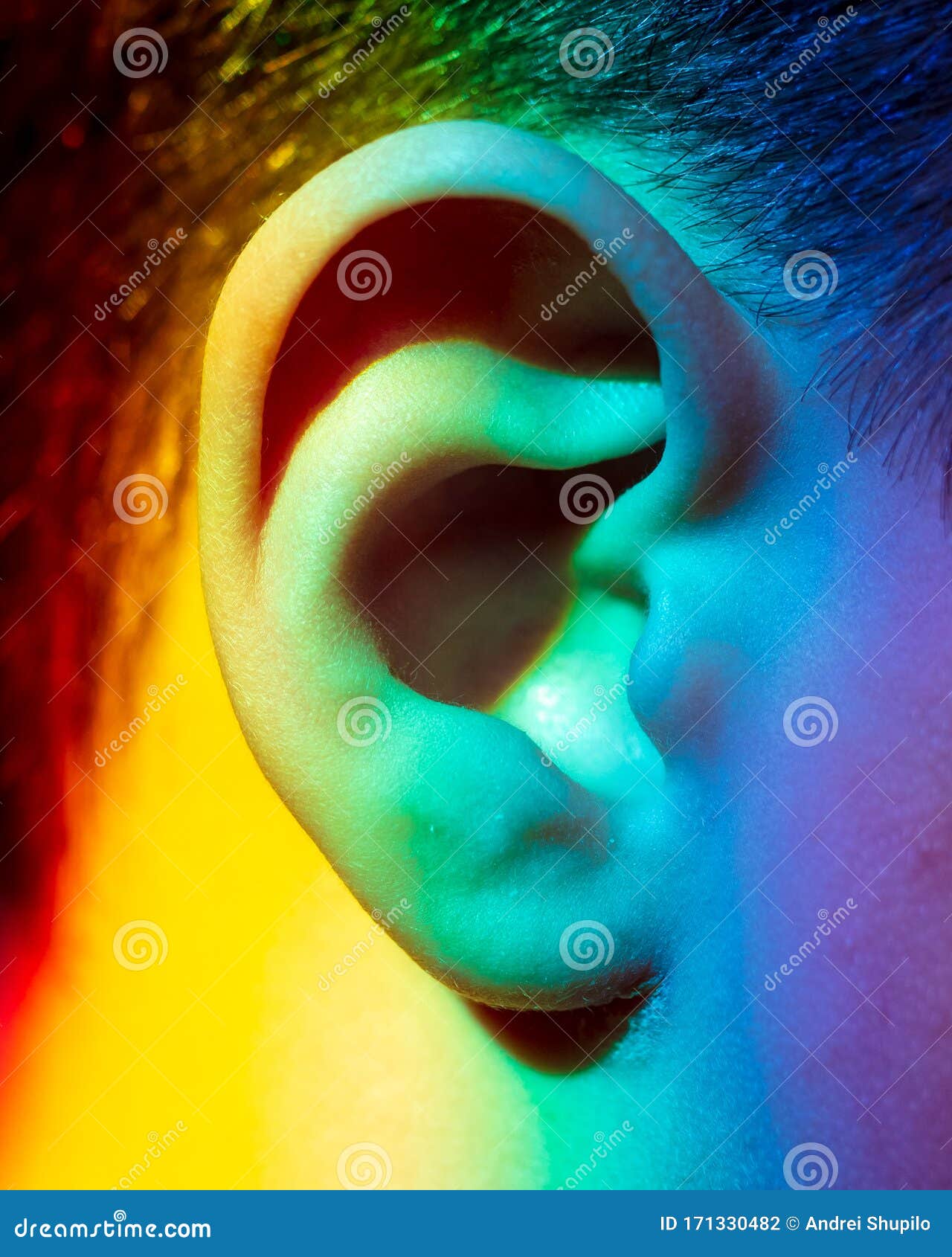 The Ear of the Boy in the Light of the Rainbow Stock Photo - Image of ...