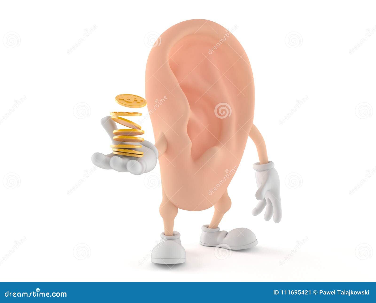 Ear Character with Stack of Coins Stock Illustration - Illustration of ...