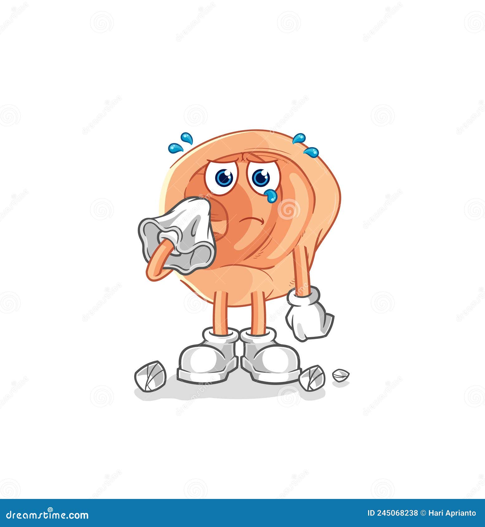 Ear Cry with a Tissue. Cartoon Mascot Vector Stock Vector ...