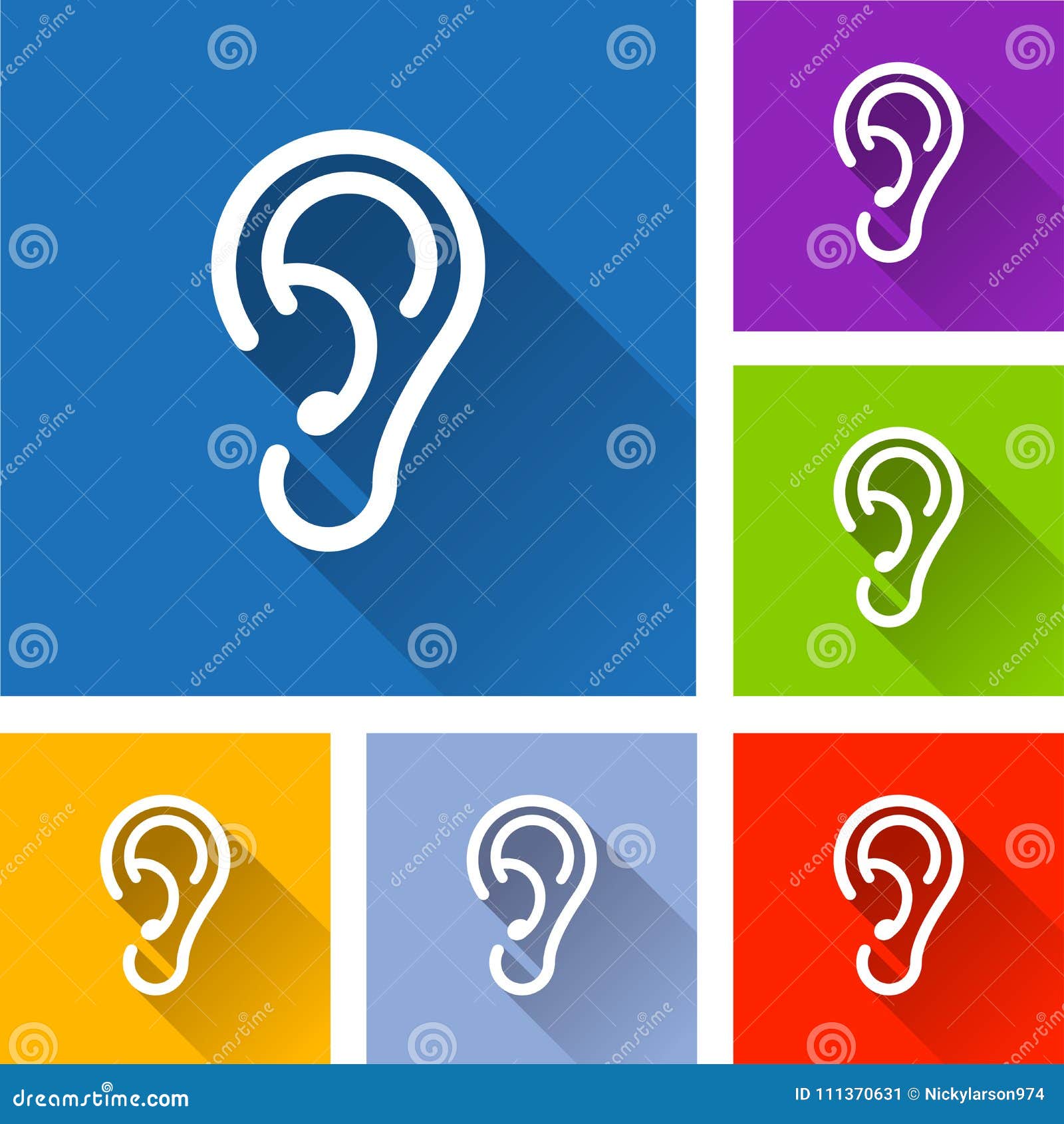 Ear icons with long shadow stock vector. Illustration of white - 111370631