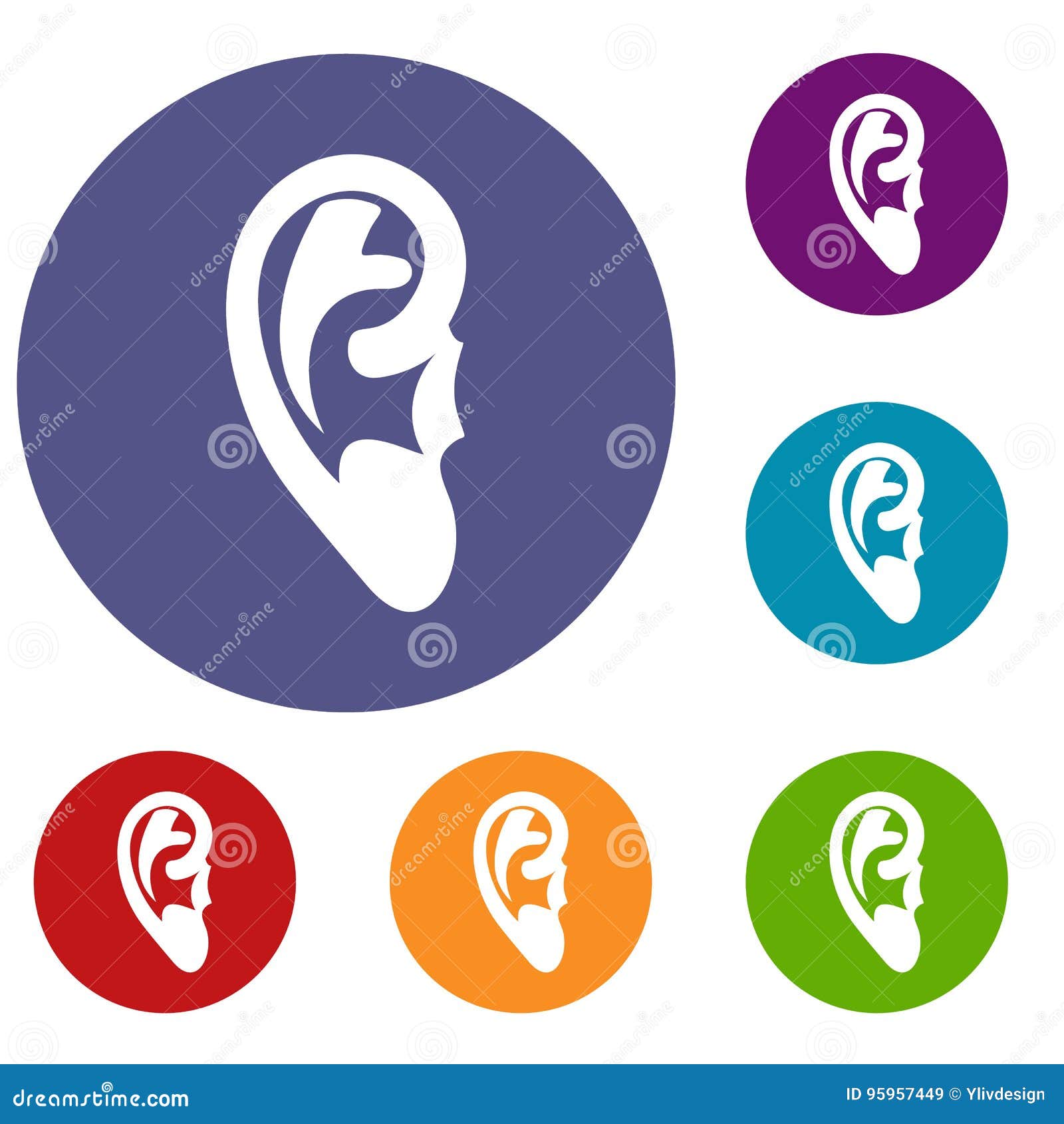 Ear icons set stock vector. Illustration of deafness - 95957449