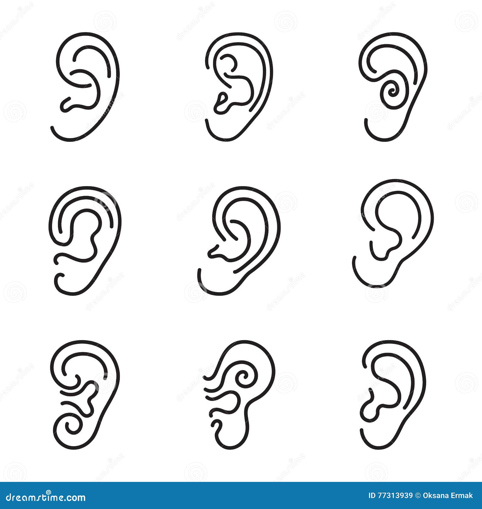 Ear icons set stock vector. Illustration of hear, sign - 77313939