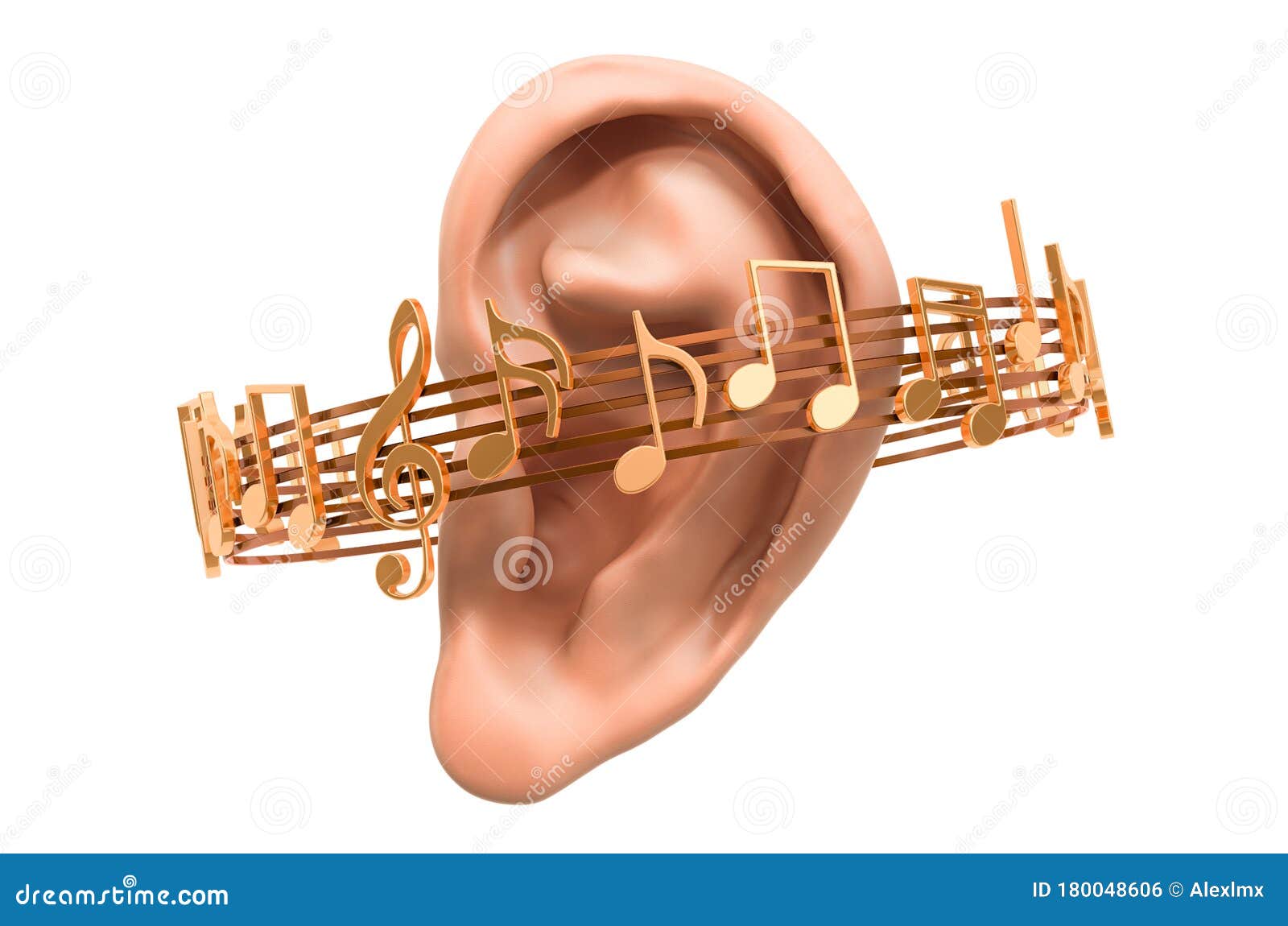 Ear with Music Notes Around, 3D Rendering Stock Illustration ...