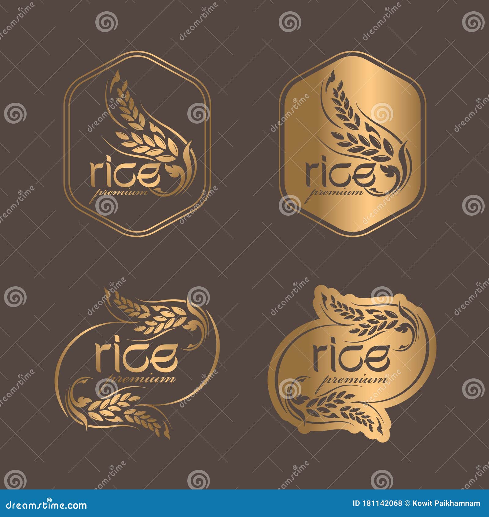 Thai Jasmine Rice Emblems. Elegant Badges With Rice Panicle, Paddy ...