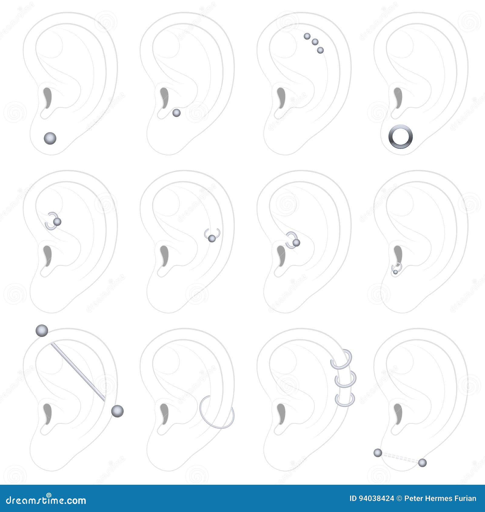 Ear Piercing Examples stock vector. Illustration of pierced - 94038424