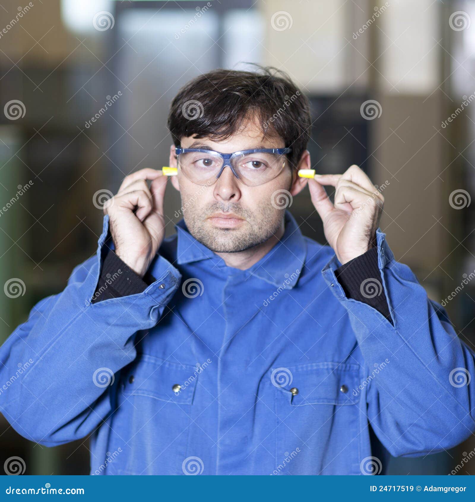 Ear protection at work stock image. Image of blue, noise - 24717519