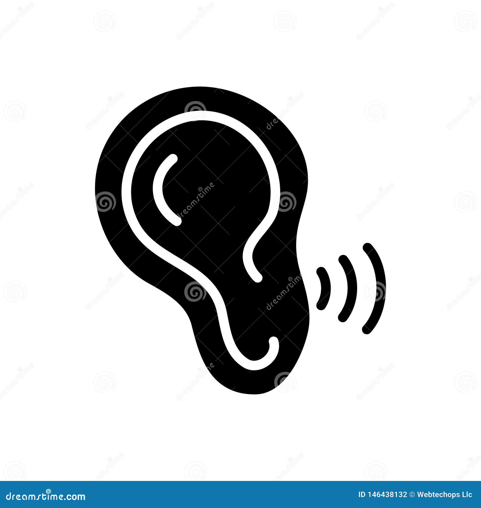 Black Solid Icon for Ear Recognition, Hear and Listen Stock Vector ...