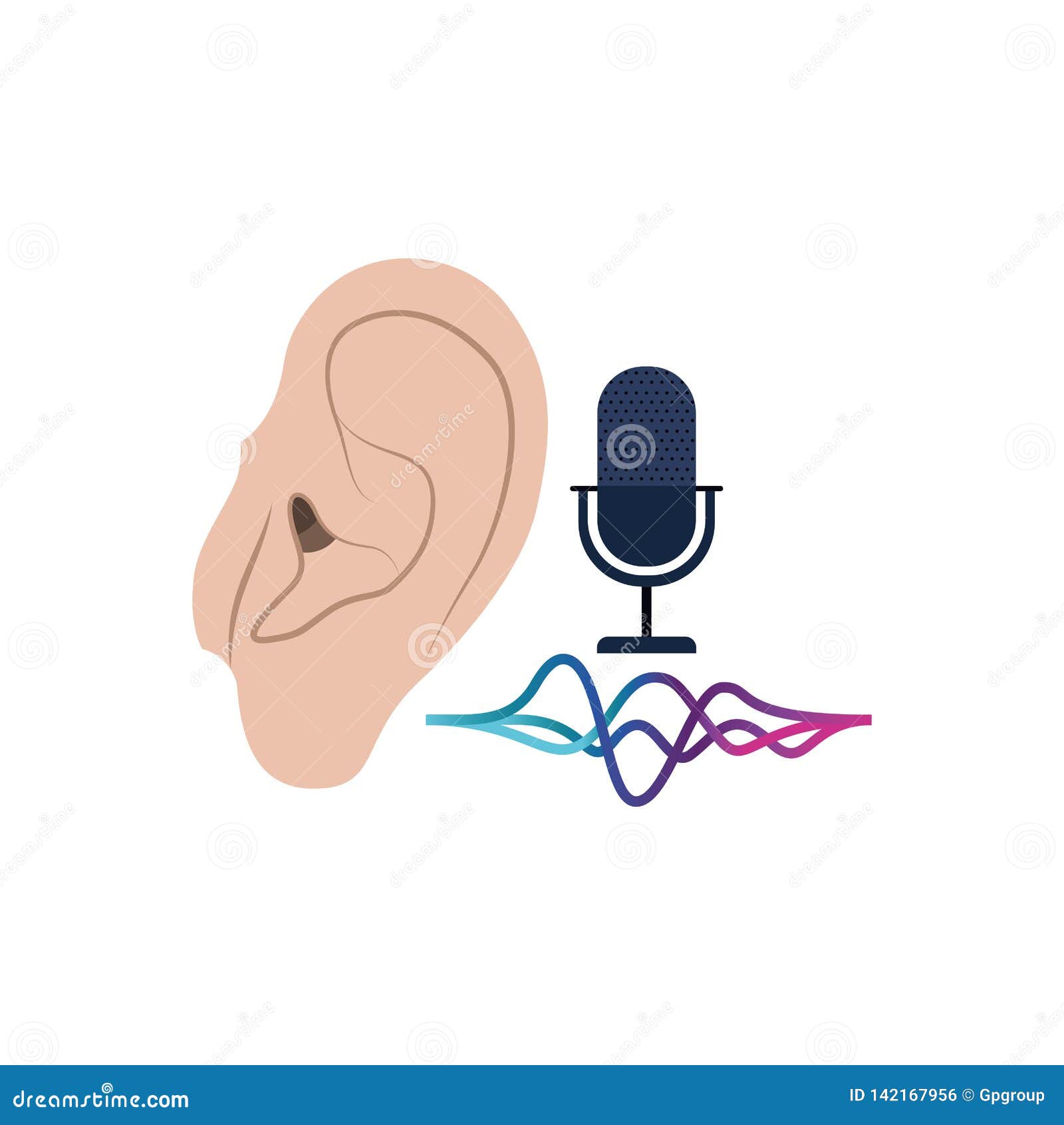 Ear with Sound Wave and Microphone Stock Vector - Illustration of ...