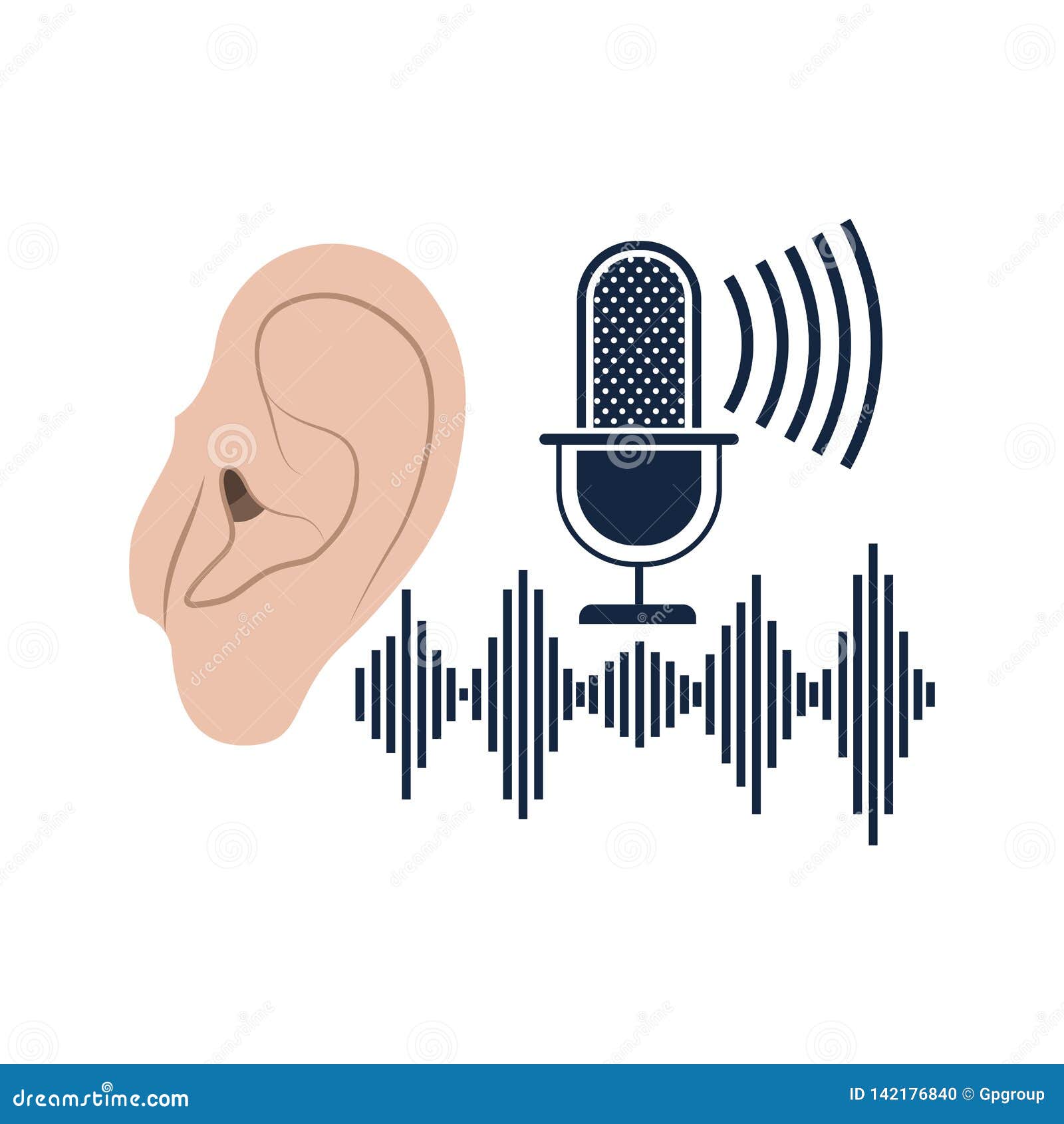 Ear with Sound Wave and Microphone Stock Vector - Illustration of human ...