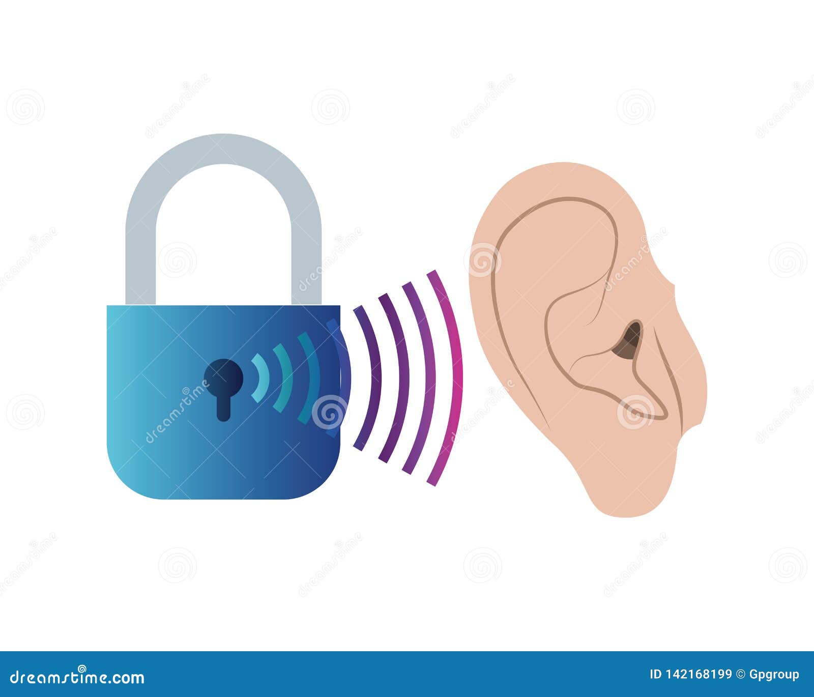 Ear with Sound Wave and Security Padlock Stock Vector - Illustration of ...