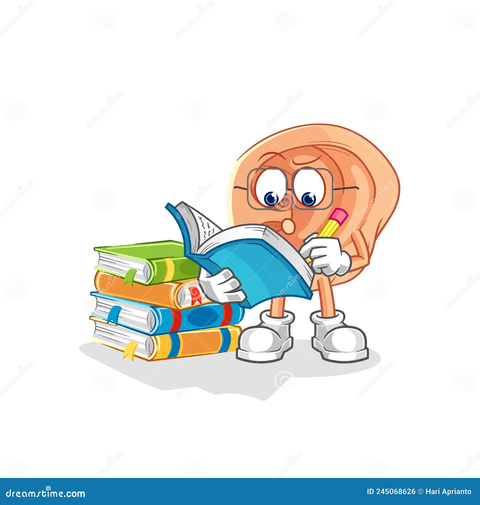 Ear Studying Mascot. Cartoon Vector Stock Vector - Illustration of ...