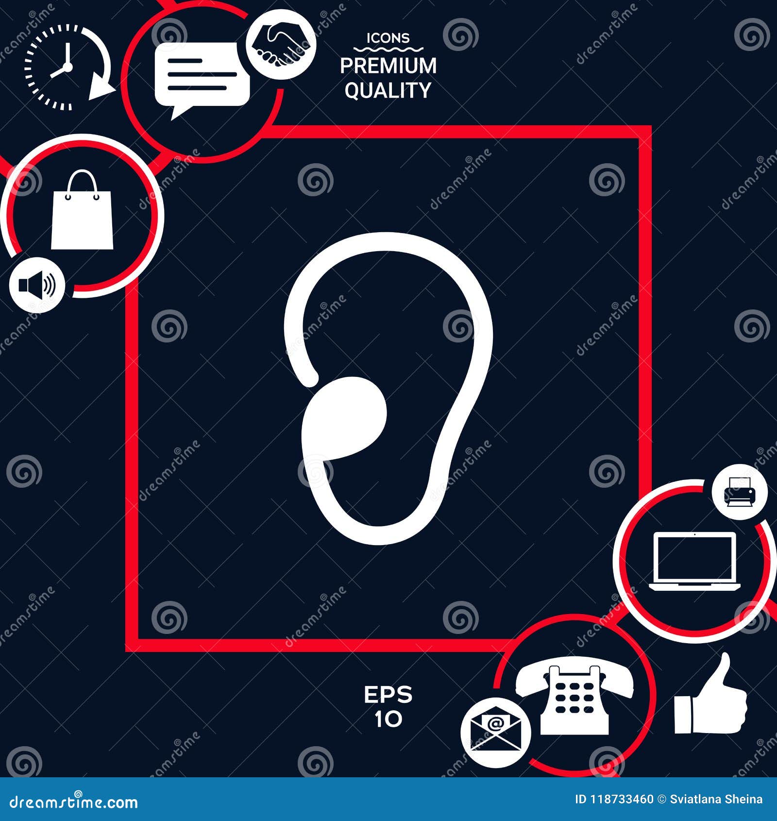 Ear symbol icon stock vector. Illustration of icon, sound - 118733460