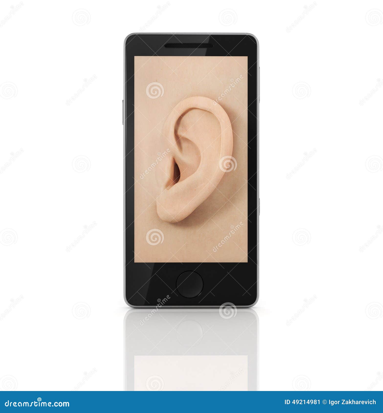 Ear to the phone screen. stock image. Image of business - 49214981