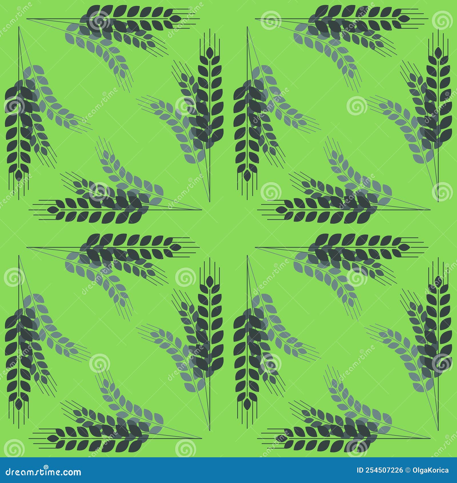 Ear of Wheat Rye Green Seamless Pattern for Textile and Tile Design ...