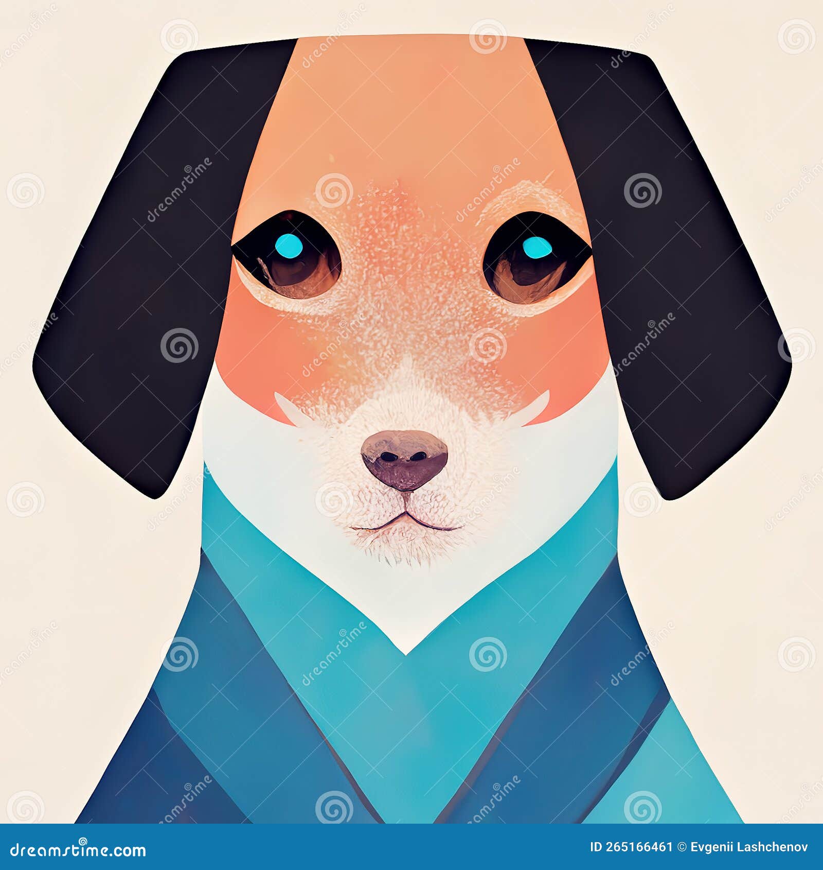 Eared Dog Head Flat Illustration. Abstract Portrait of a Dog. Digital ...