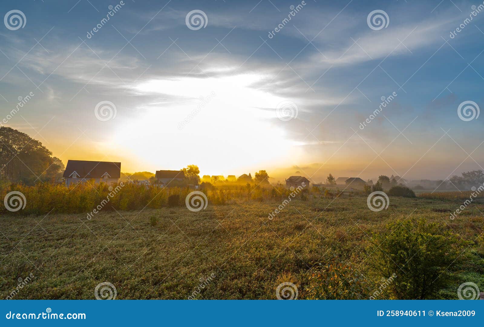 Early Autumn Morning in the Village Stock Image - Image of tree ...