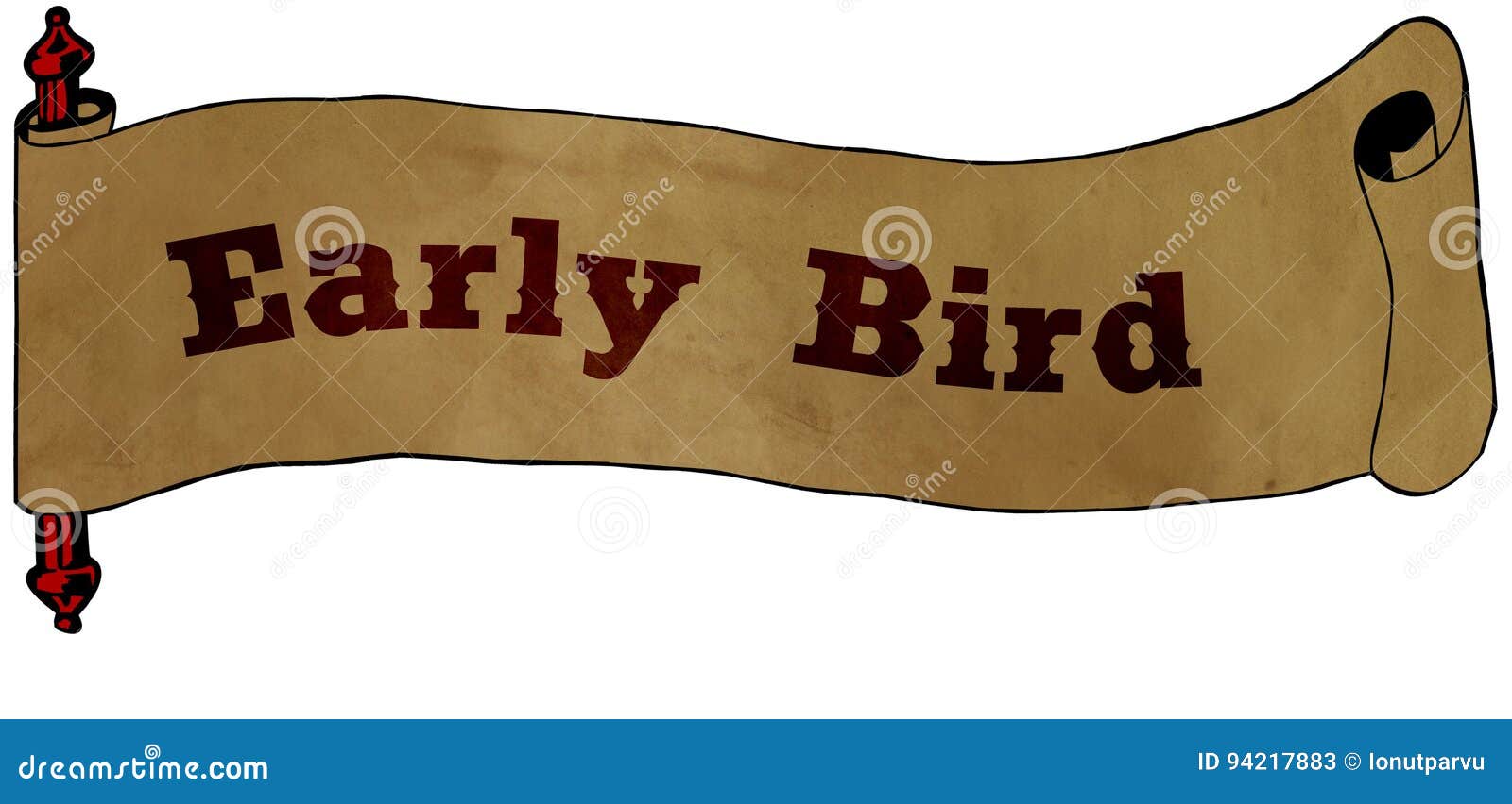 EARLY BIRD Text on Old Scroll Paper Drawing Illustration Stock ...