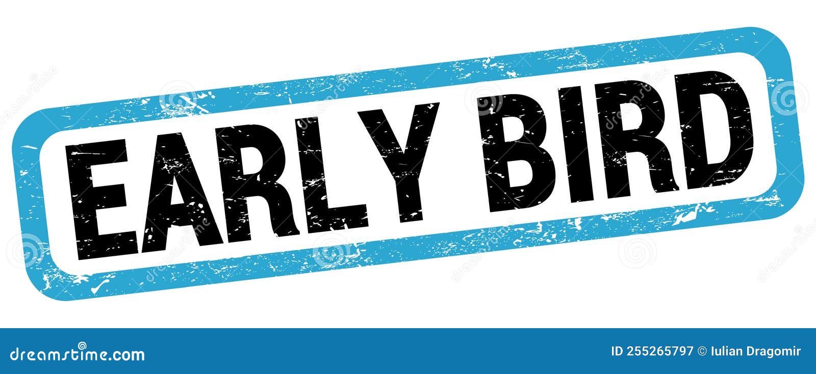 EARLY BIRD Text Written on Blue-black Rectangle Stamp Stock ...