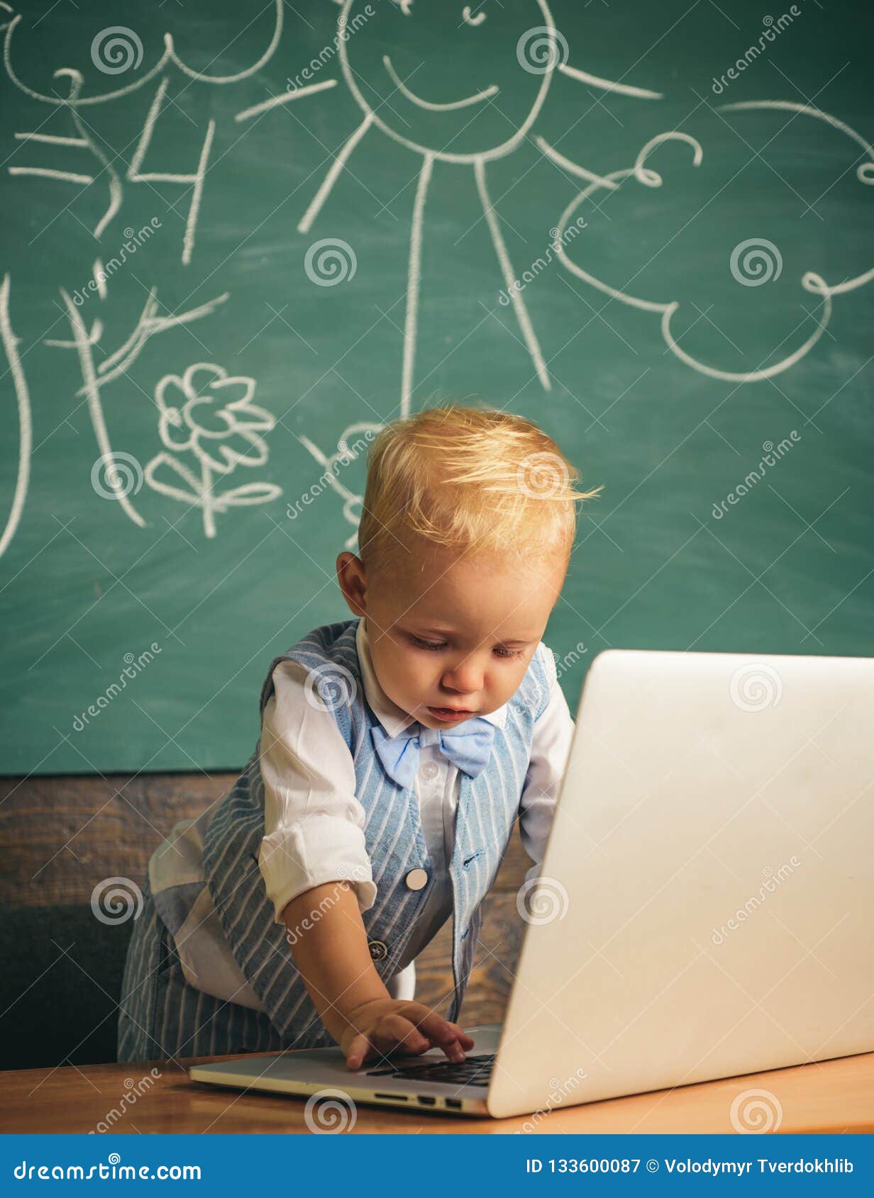 Early Development with New Technology. Little Boy Learn Using Computer ...