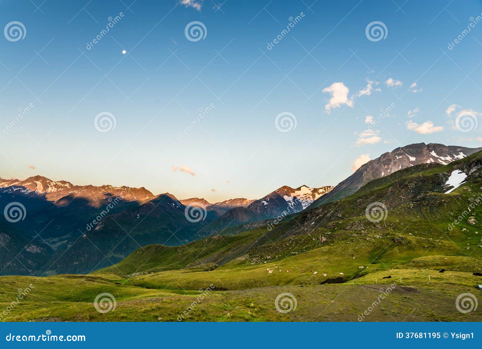 Early Morning in the Alps with Sunlit Mountain Peaks Stock Image ...
