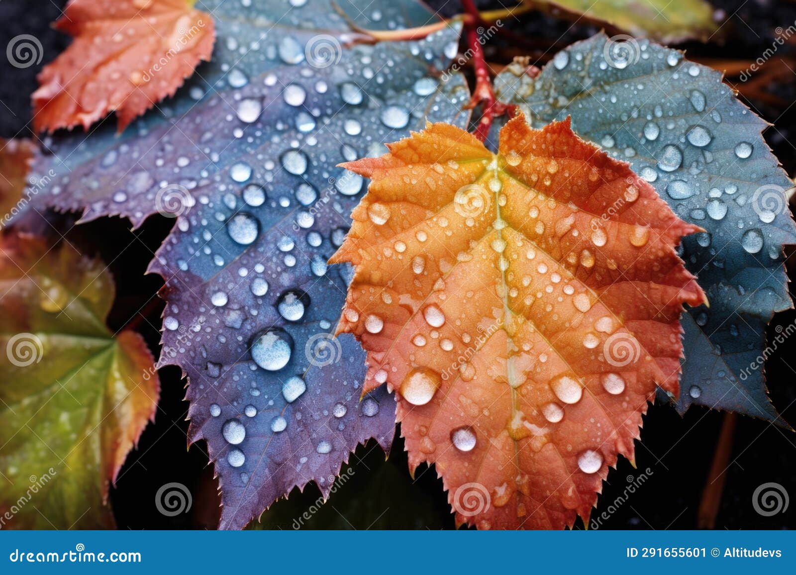 Early Morning Dew on Multi-colored Fall Leaves Stock Image - Image of ...