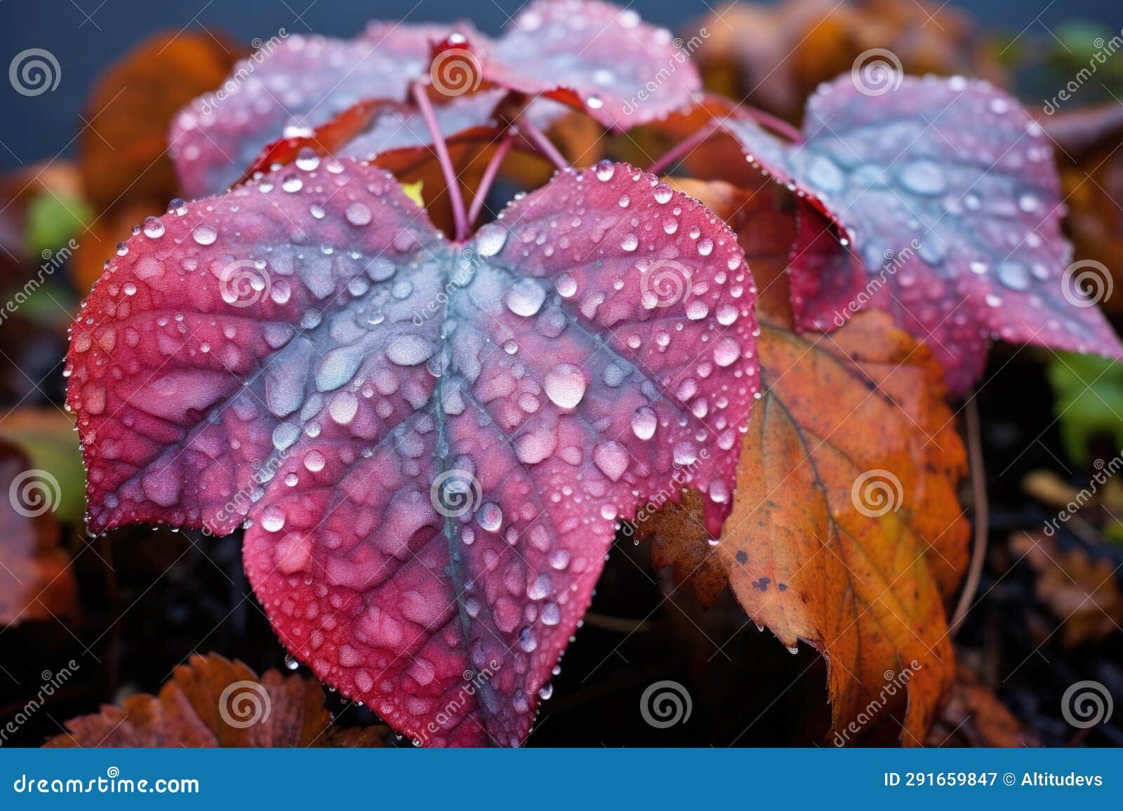 Early Morning Dew on Multi-colored Fall Leaves Stock Image - Image of ...