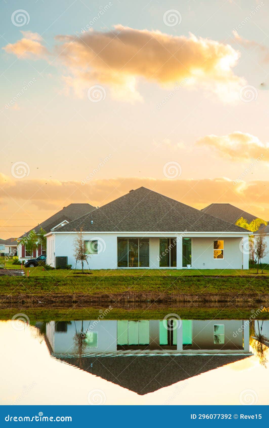 Early Morning, House Reflection, on Small Lake Stock Photo - Image of small, texture: 296077392