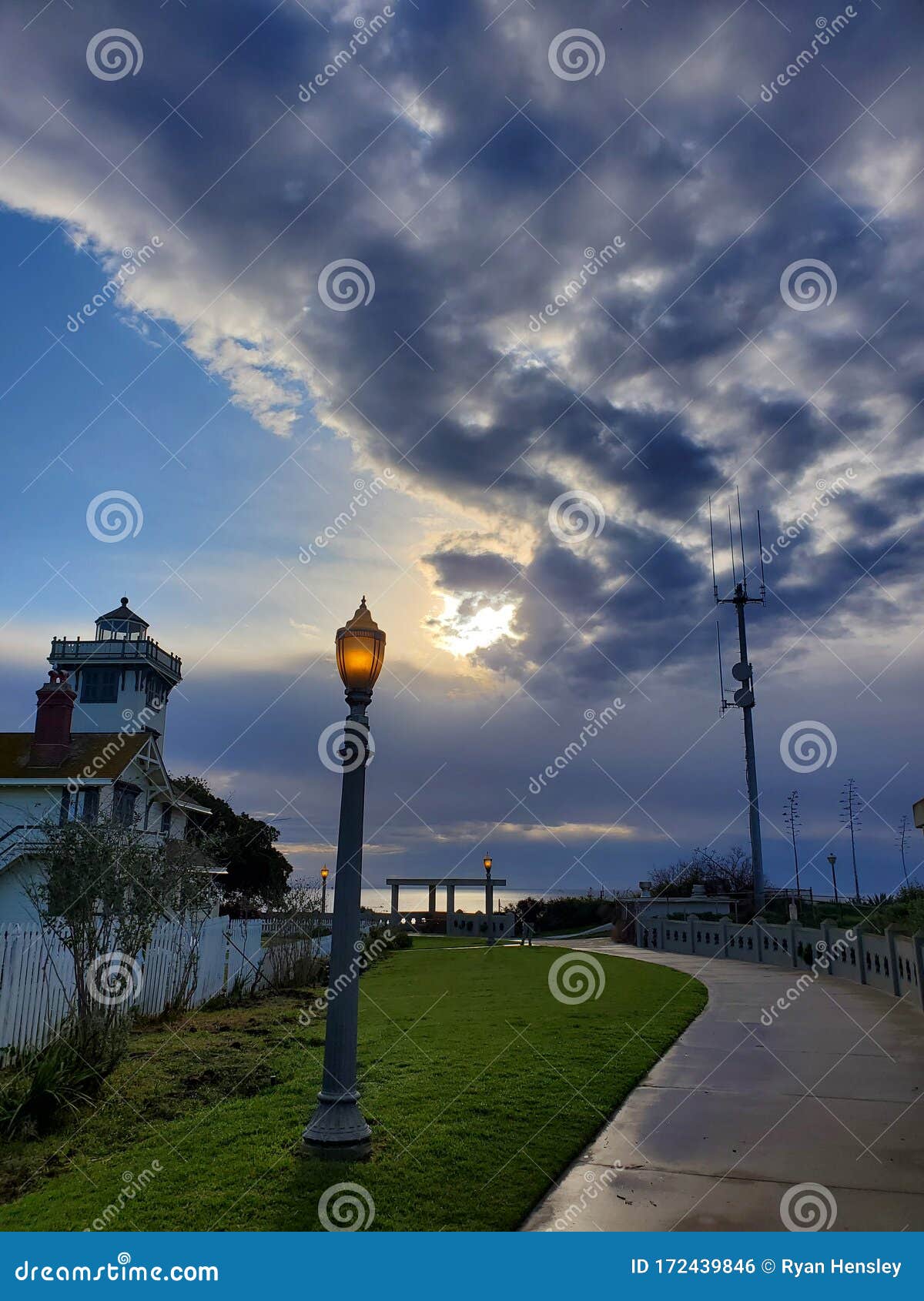 Early Morning Ocean Beach Side Lighthouse Stock Photo - Image of ...