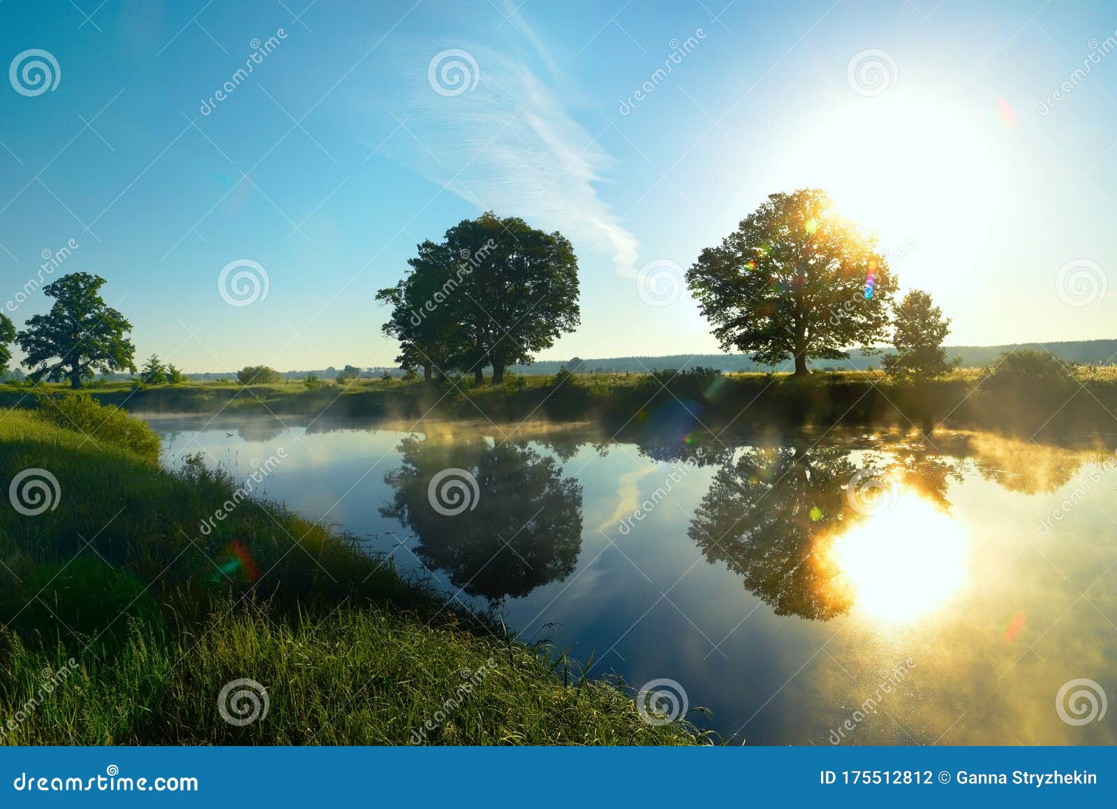 Early Morning on the River in the Summer, in the Spring. the Rays of ...