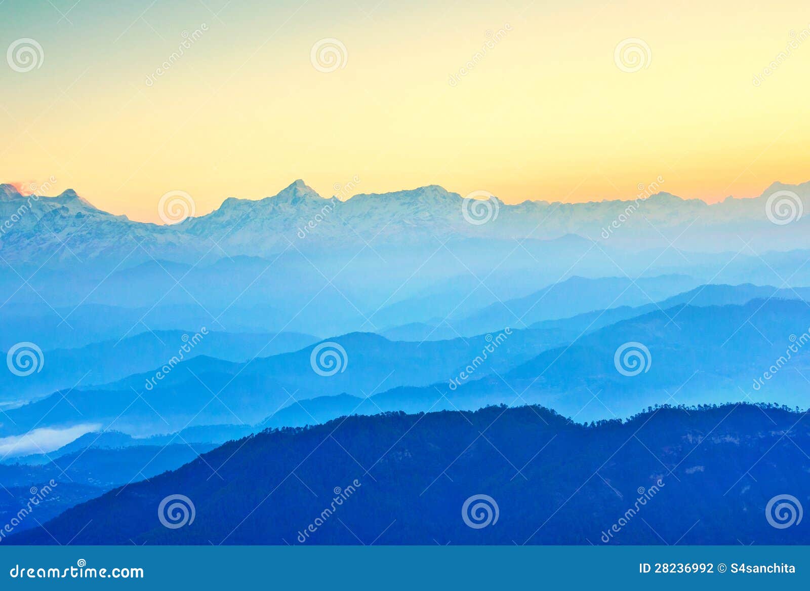 Early Morning Scene in Mountains Stock Photo - Image of morning, sunset ...