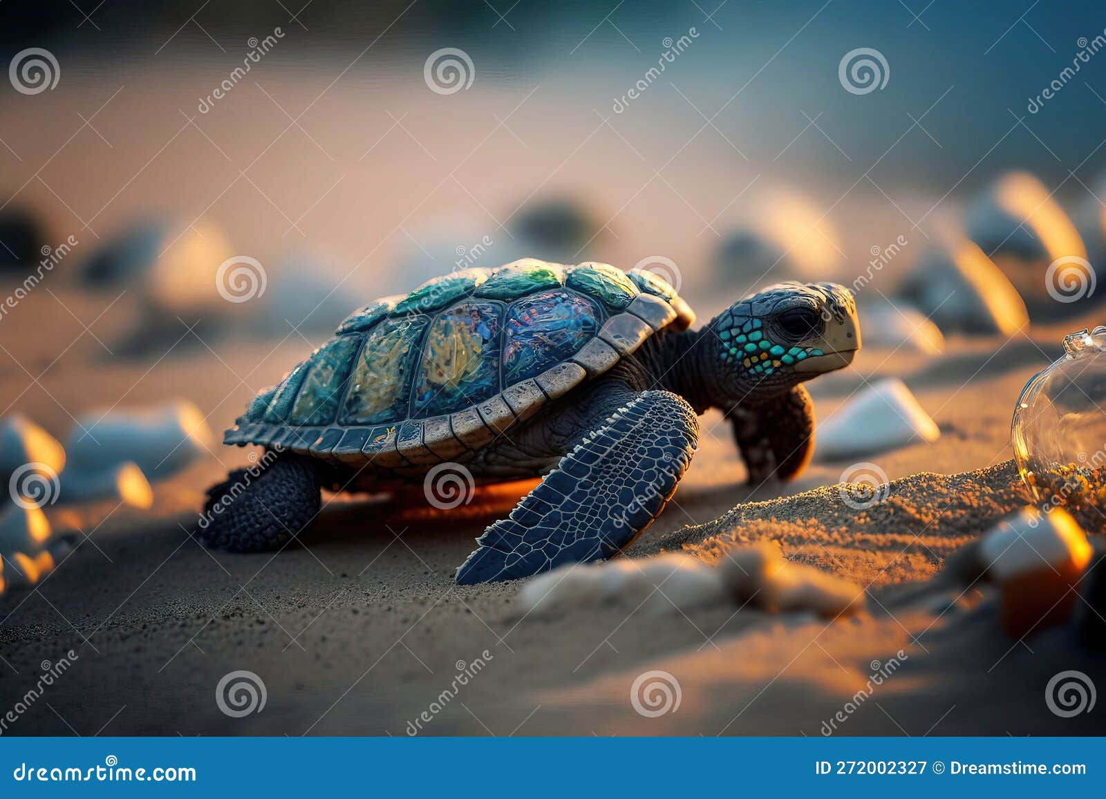 Early in the Morning, a Small Sea Turtle Was on the Sand Beach Stock ...